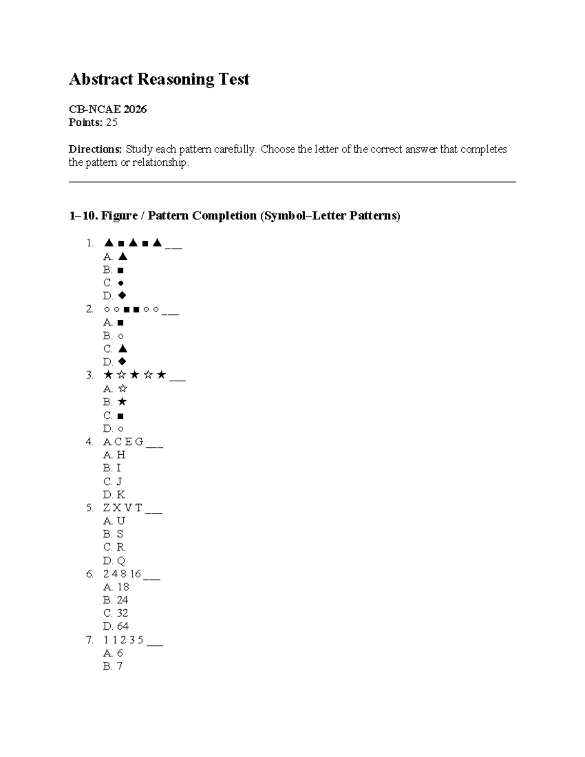 Abstract Reasoning Test 2026: Pattern Completion & Answers - Studocu