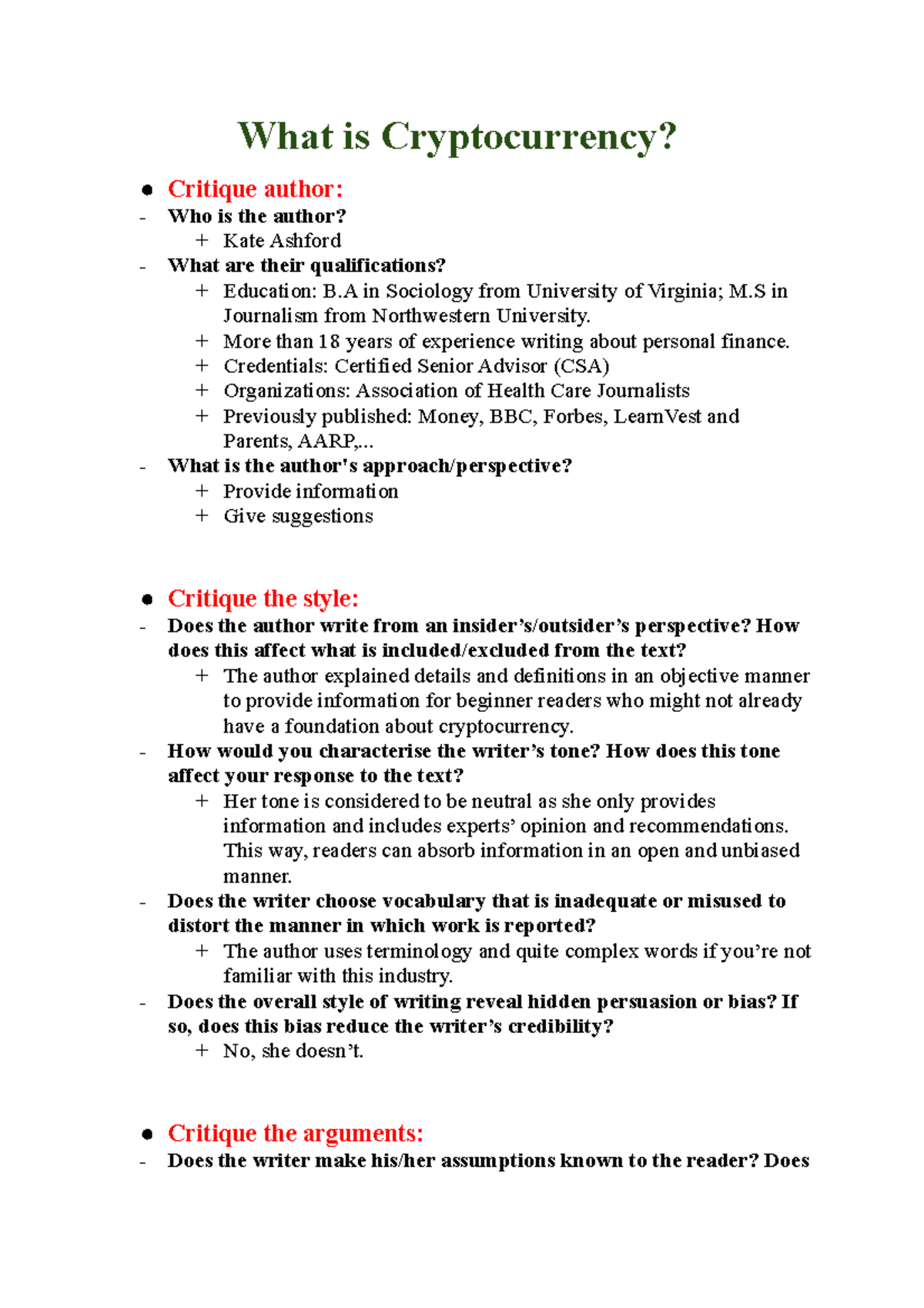 Practice reading Group 2 - What is Cryptocurrency? Critique author ...