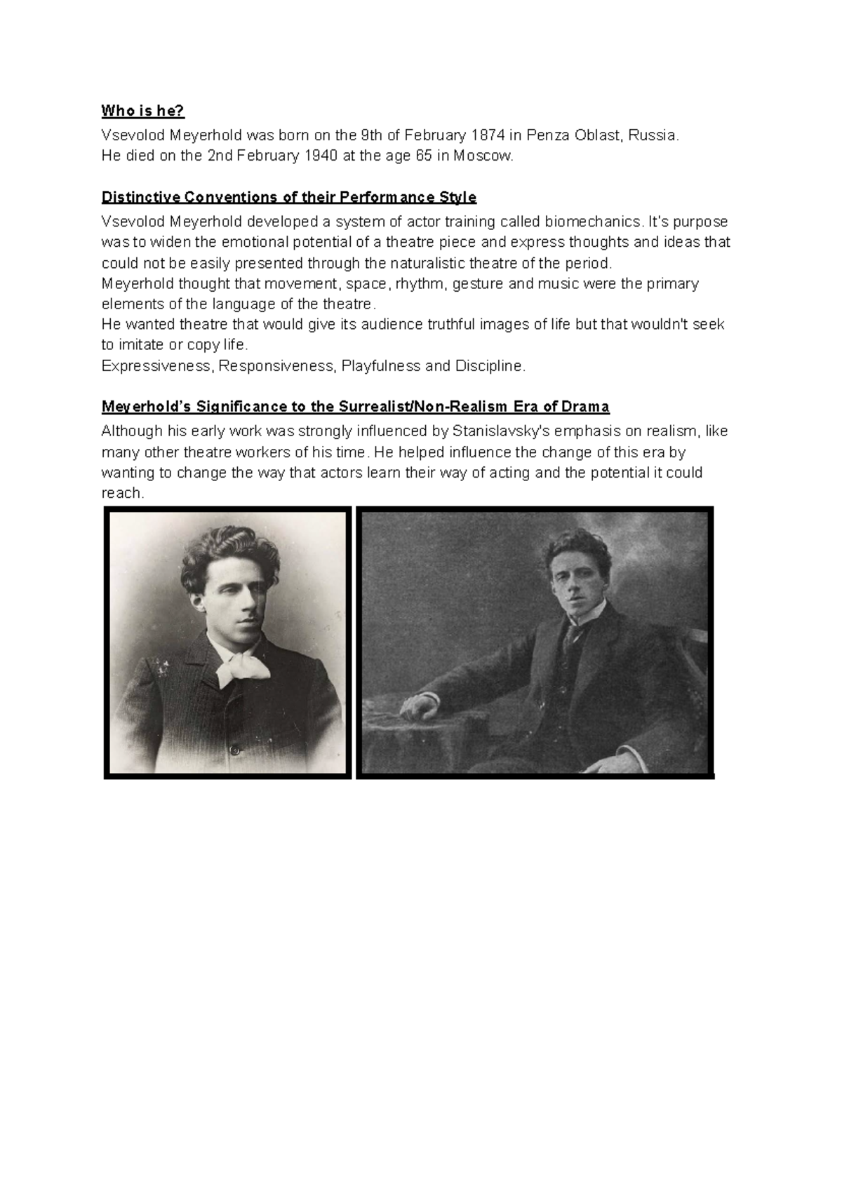 Meyerhold's Impact on Non-Realism in Theatre - An Overview - Studocu