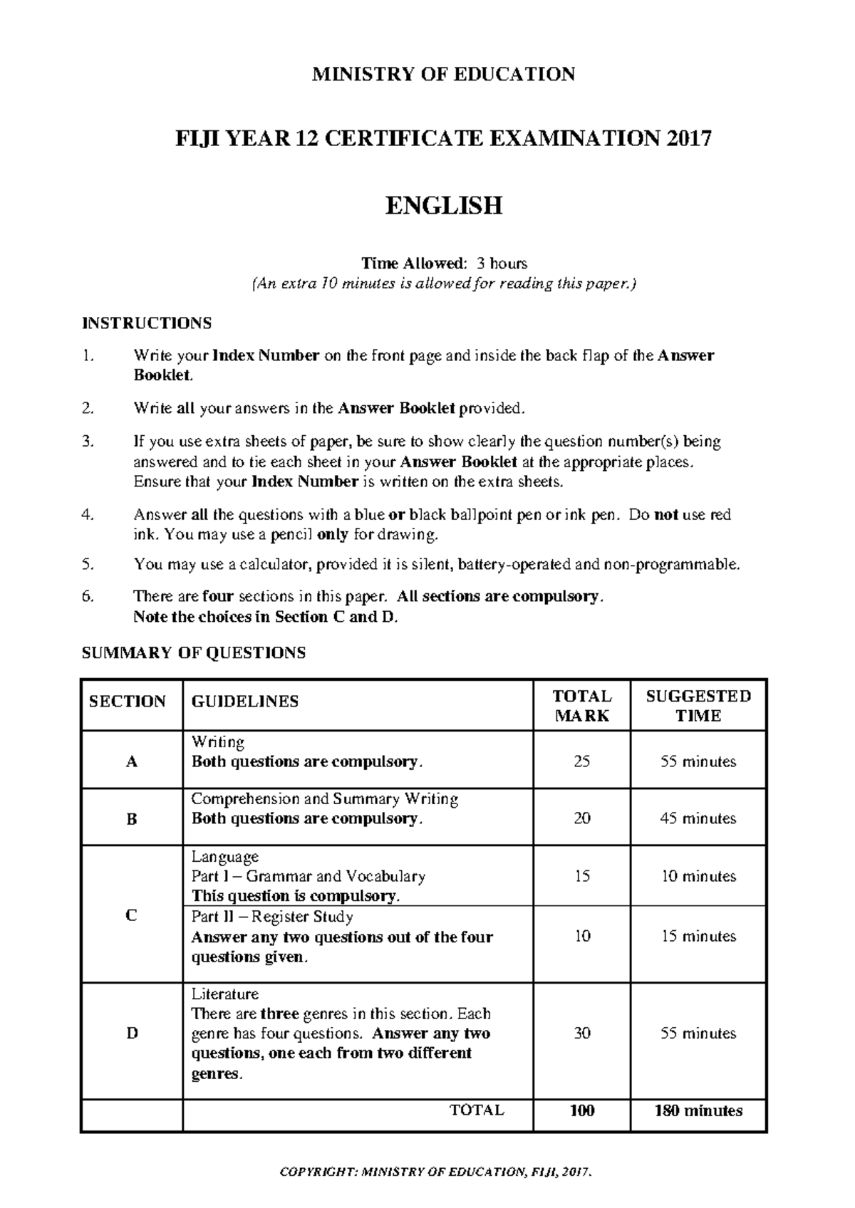 FJ12CE English QP - Past Year Paper (2017) Comprehensive Review - Studocu