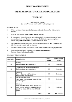 [Solved] past English papers Fiji external - English Literacy - Studocu