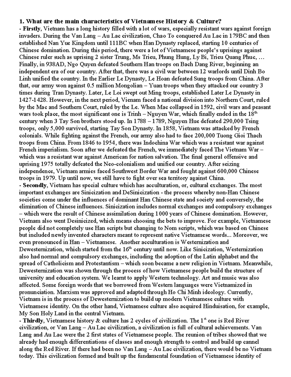 Viet His 101: Key Characteristics of Vietnamese History & Culture - Studocu