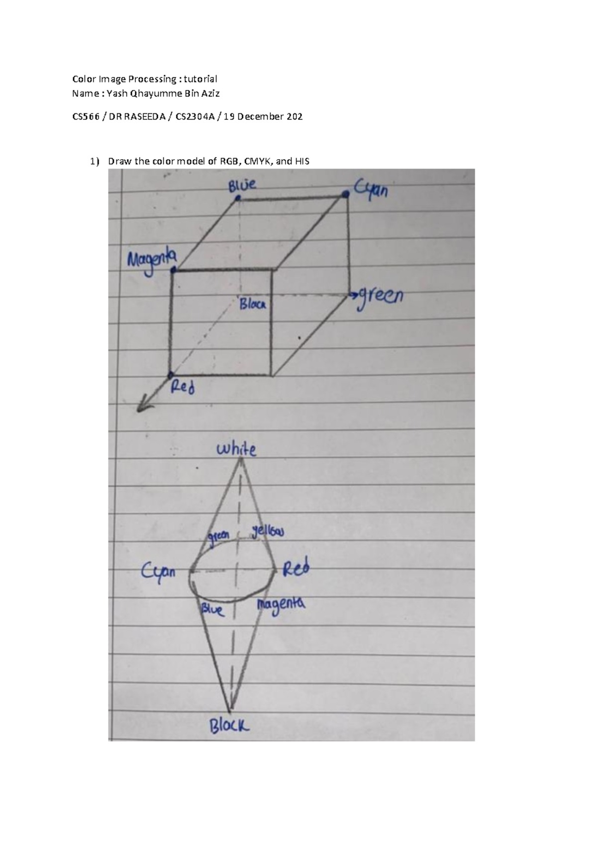 CS566 Color Image Processing Tutorial: RGB, CMYK, and HSI Models - Studocu