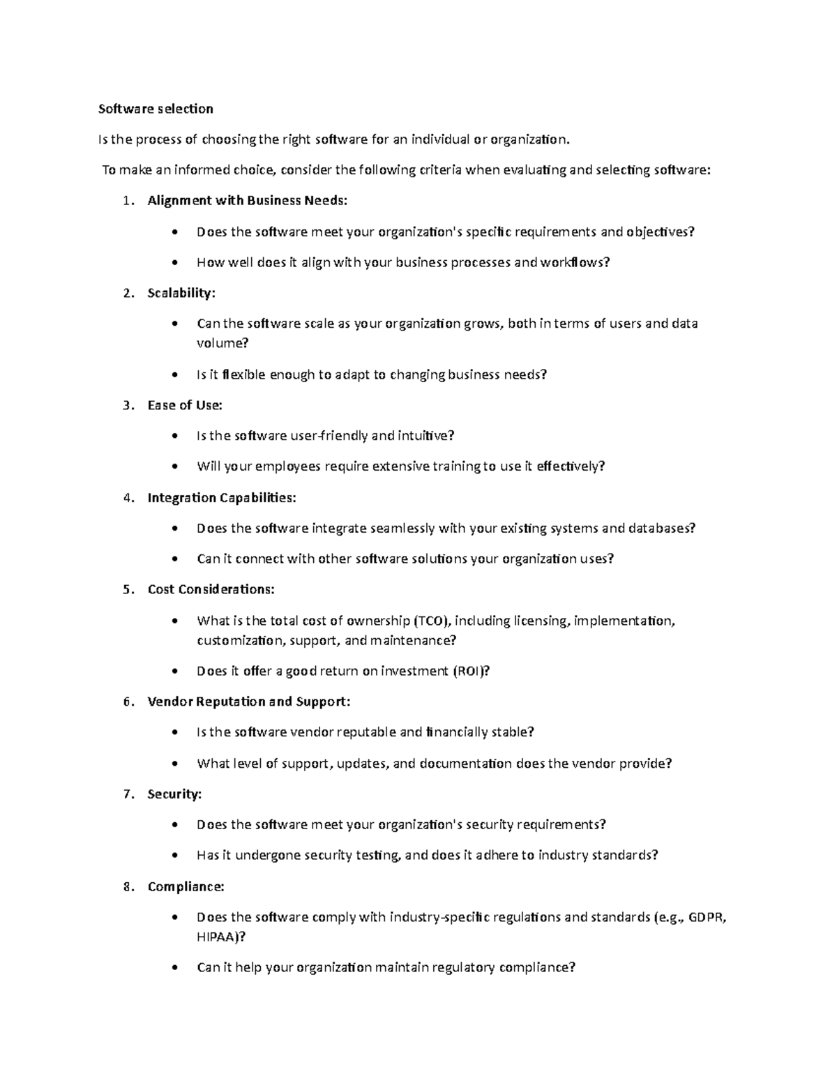 Software Selection Guide: Criteria for Evaluating Software Solutions ...