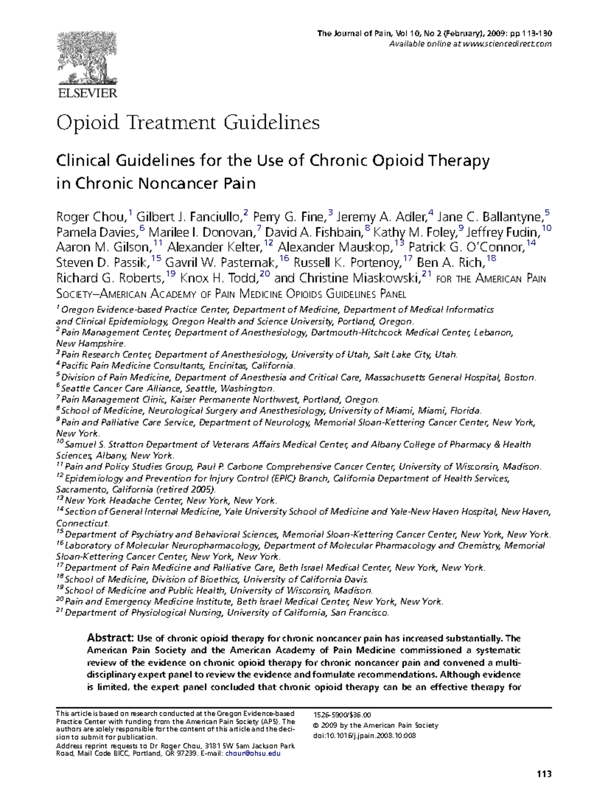 Clinical Guidelines for Chronic Opioid Therapy in Noncancer Pain (COT ...