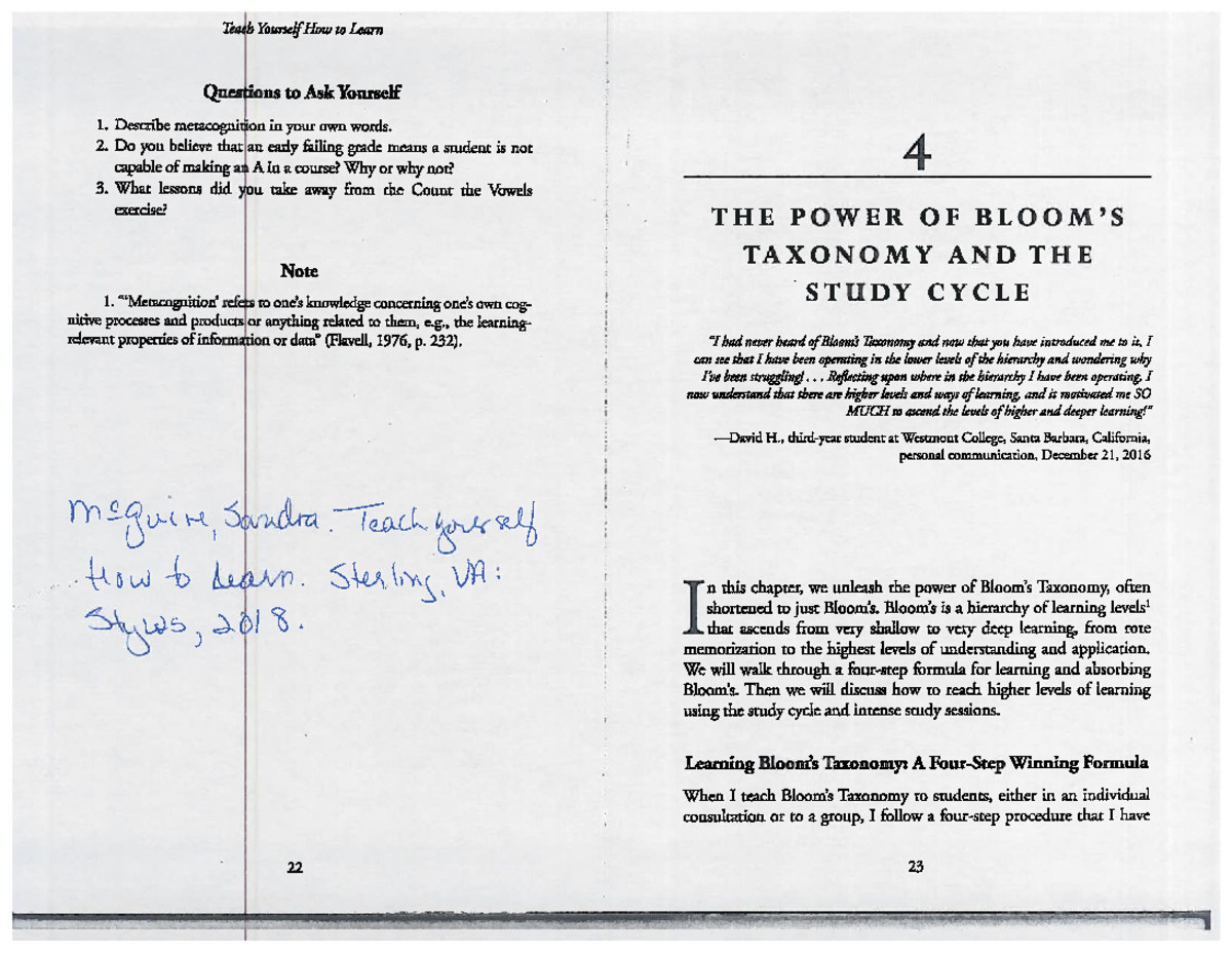 Teach Yourself How to Learn: The Power of Taxonomy and Study Cycle ...
