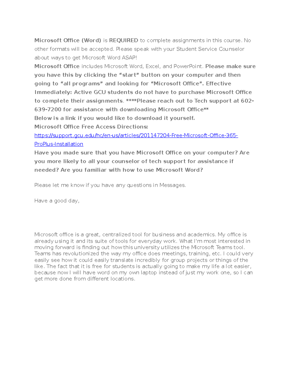 Microsoft Office 365 at No Charge - Microsoft Office (Word) is REQUIRED ...