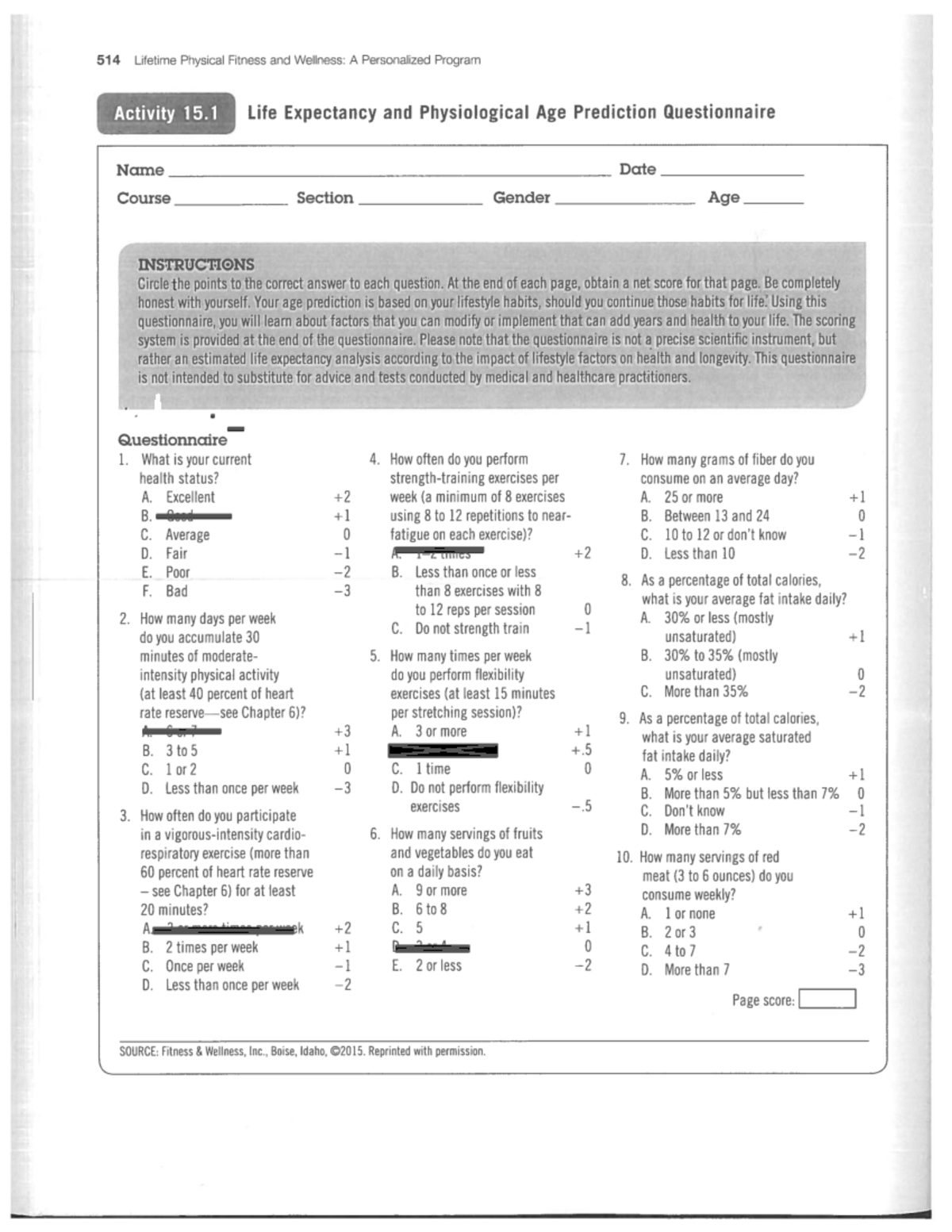 514 Lifetime Physical Fitness and Wellness: Activity 15 Life Expectancy ...