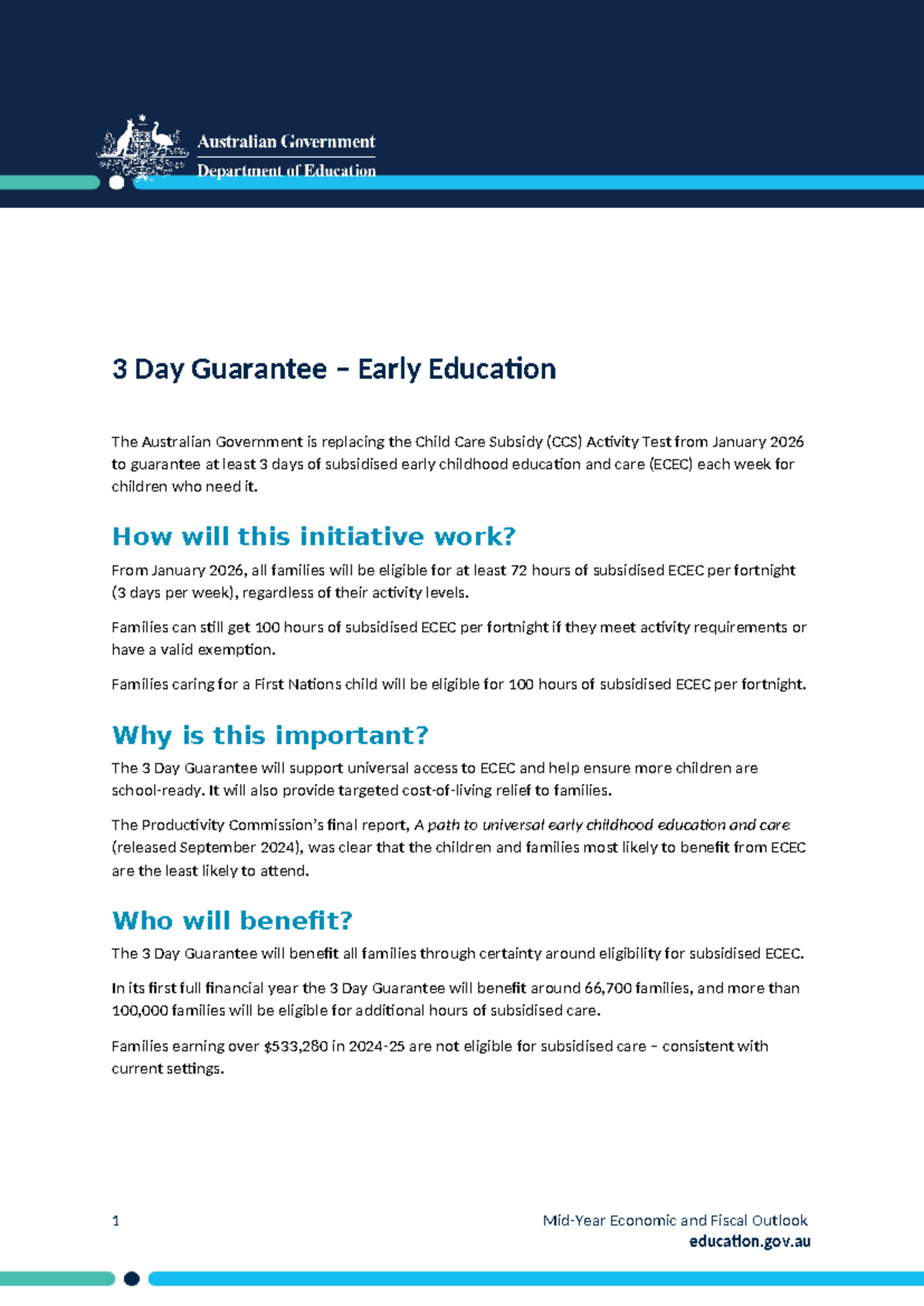 3 Day Guarantee: Budgetary Policy Overview for ECEC - Studocu