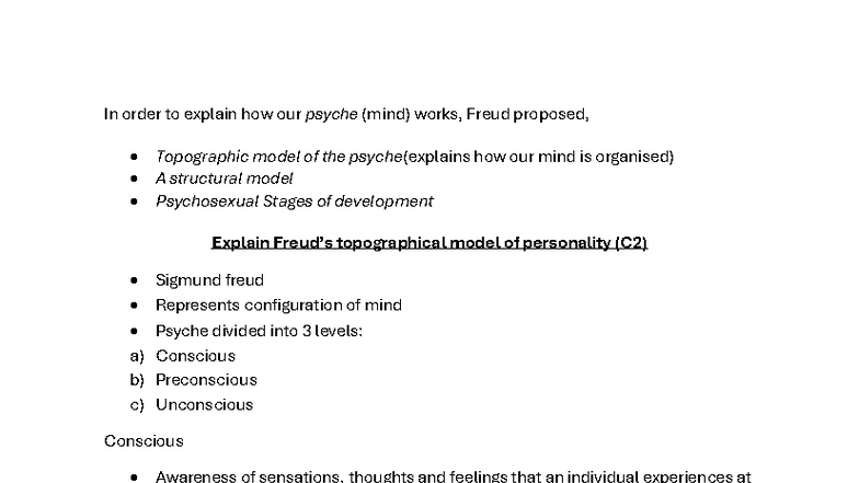 Freud's Theories on the Psyche: Topographic Model & Stages (C2) - Studocu