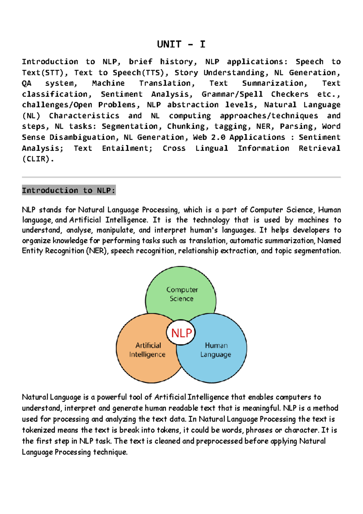 NLP 101: Introductory Concepts and Applications in Natural Language Processing - Studocu