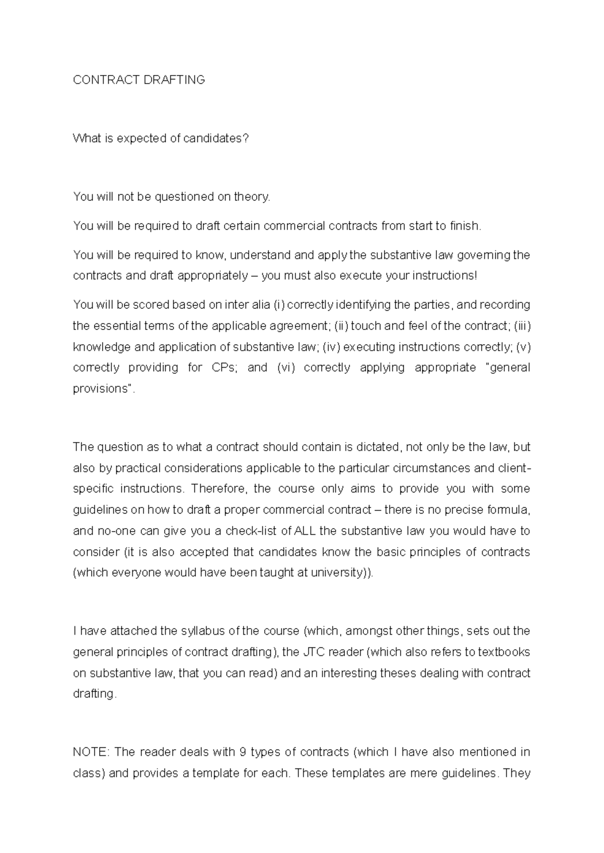 Contract Drafting Notes for Exam Preparation - Commercial Contracts ...