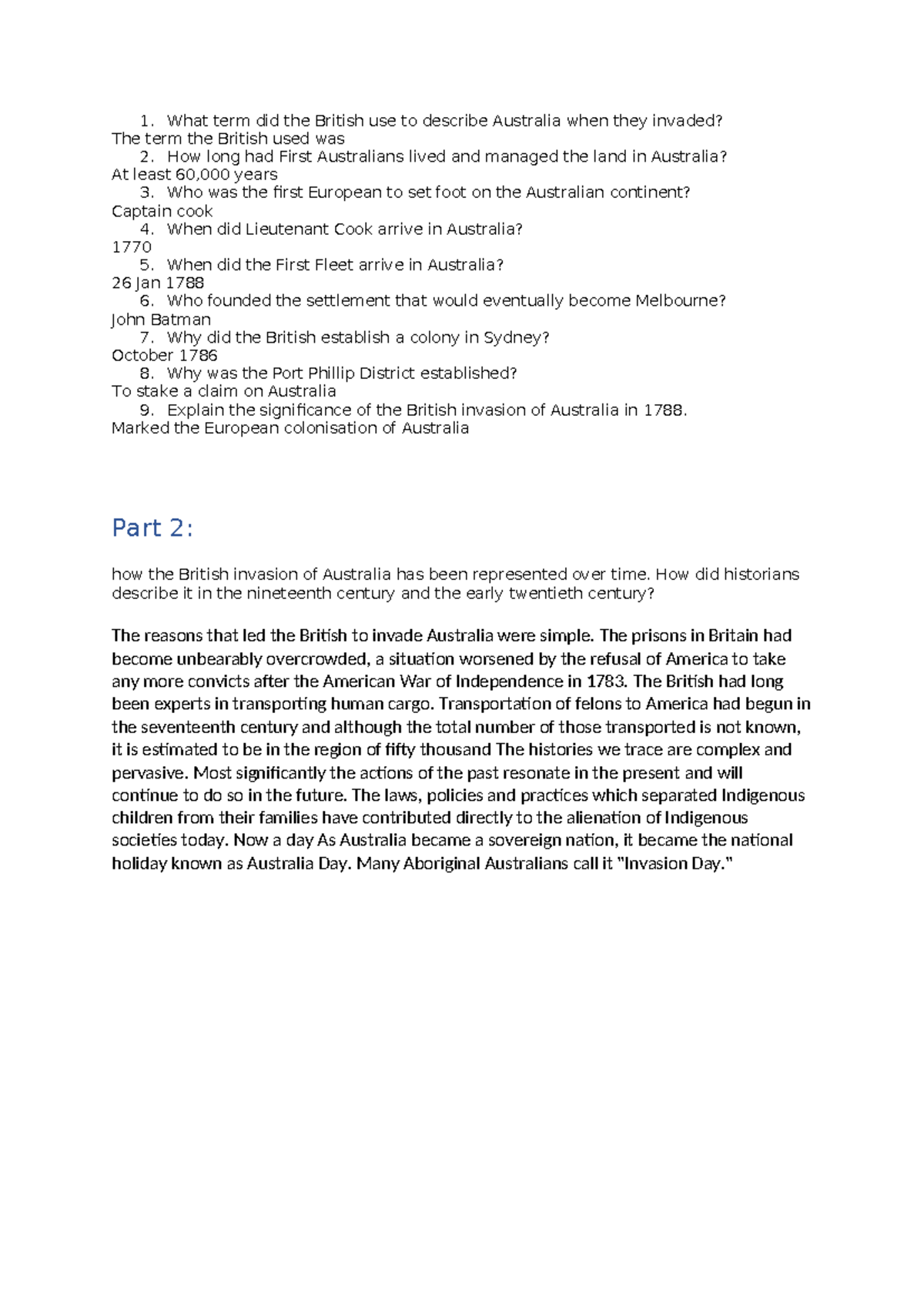 HIST101: The British Invasion of Australia - Key Questions and Insights ...