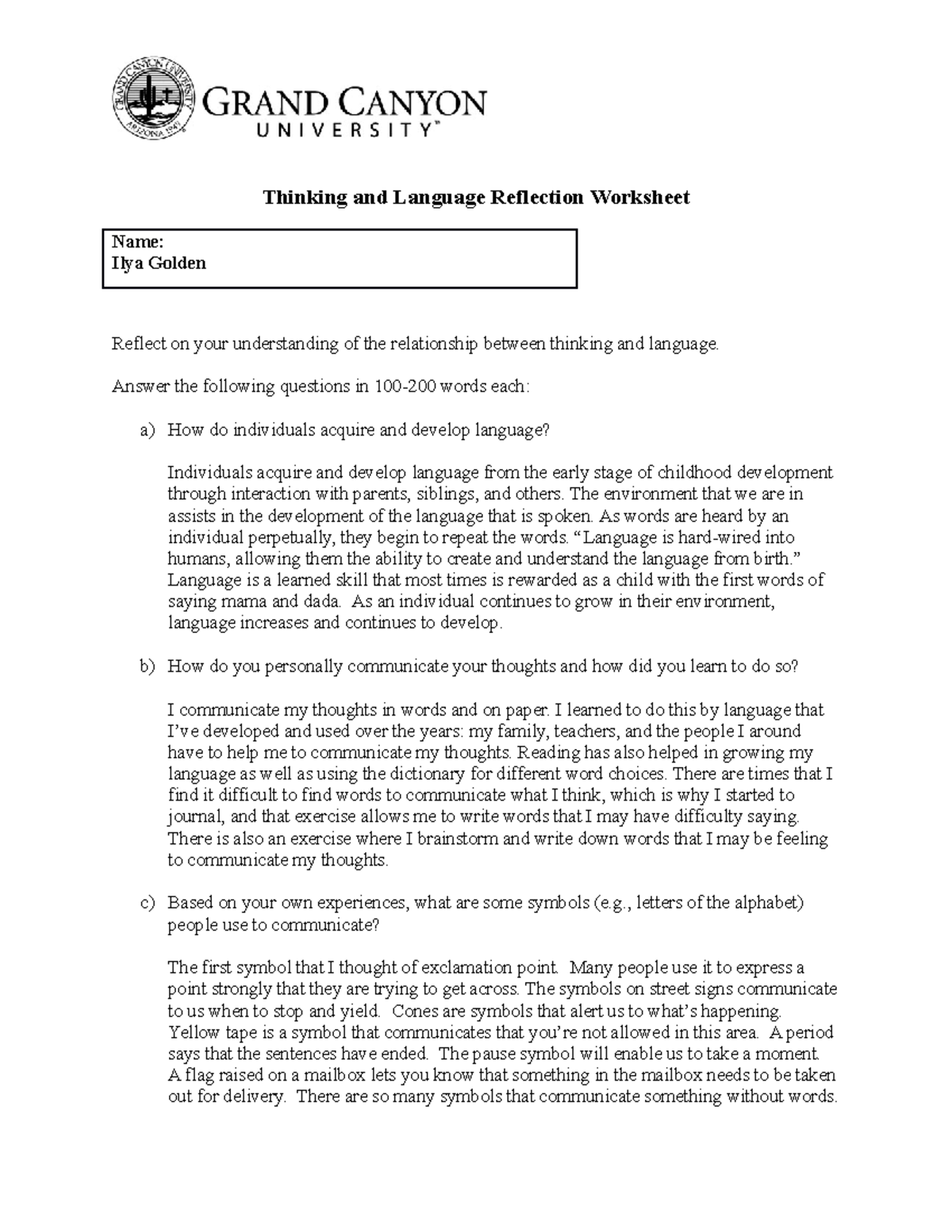 PHI105 Thinking & Language Reflection Worksheet Responses - Studocu