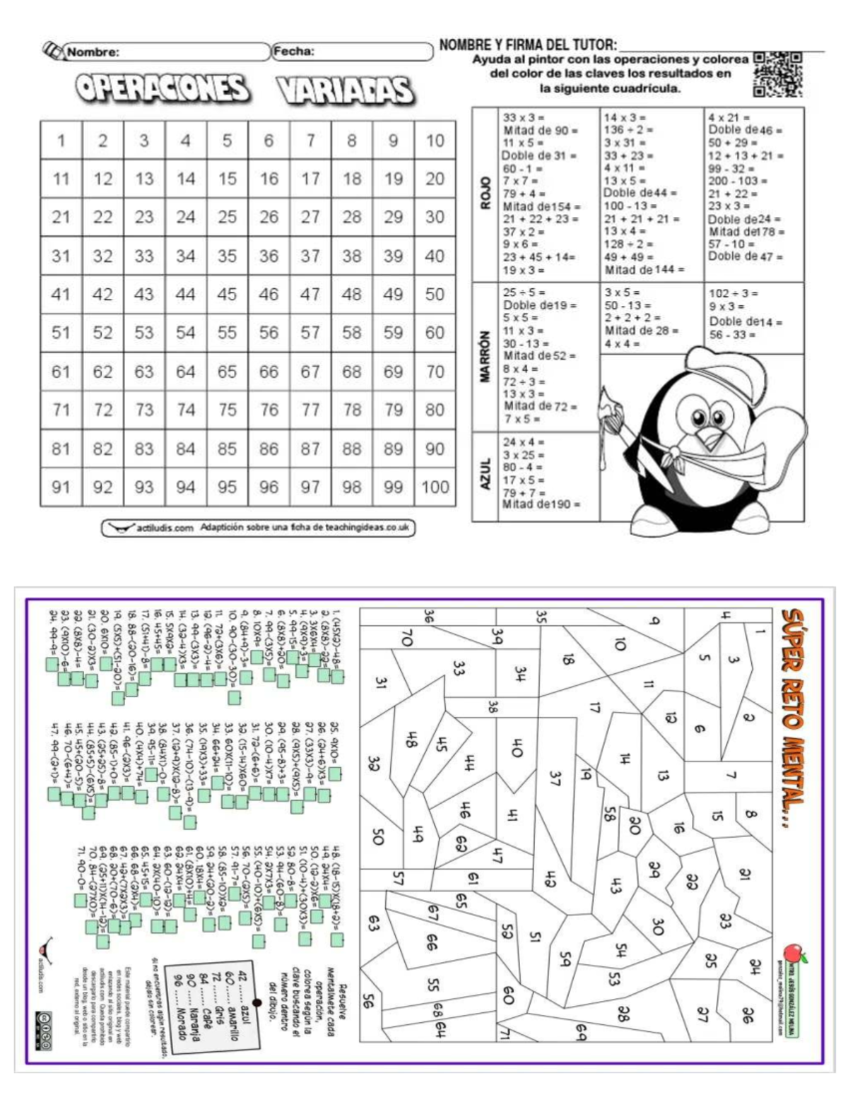 Trabajo de Matemáticas: Operaciones Variadas y Coloreado - Studocu