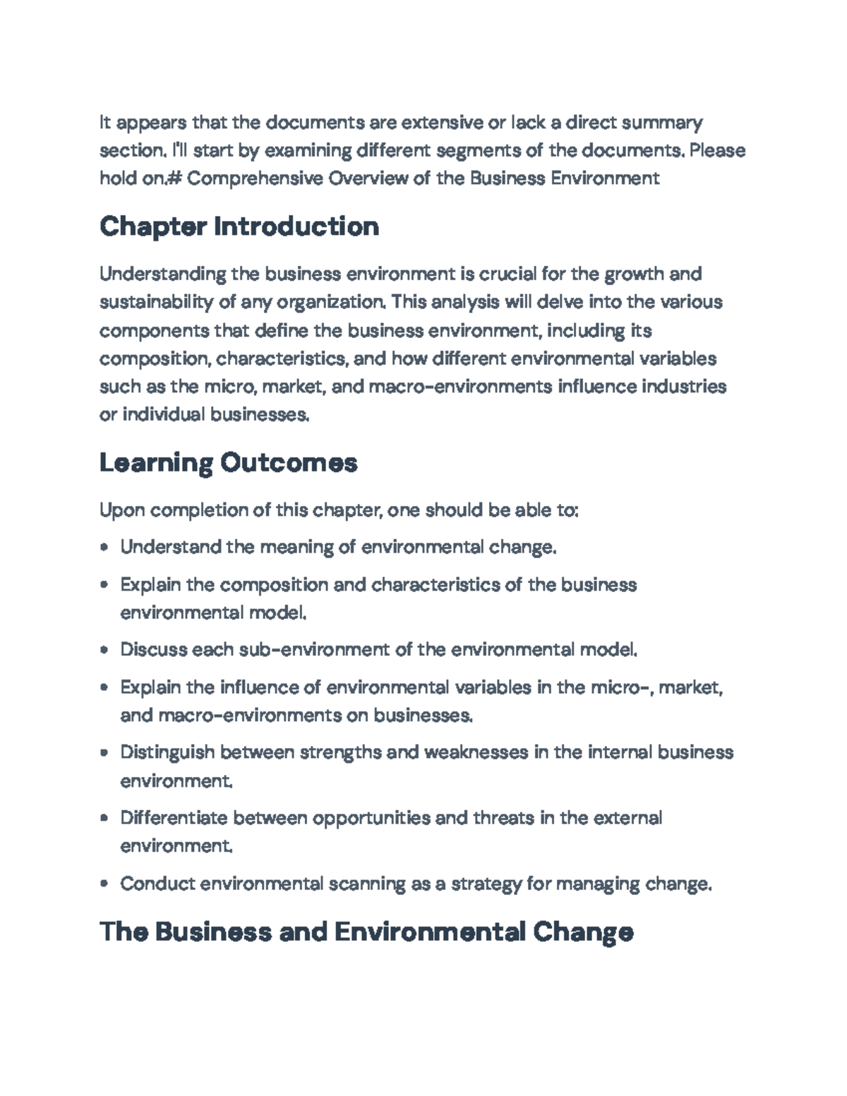 Understanding the Business Environment: Analysis & Strategies (BUS 101 ...