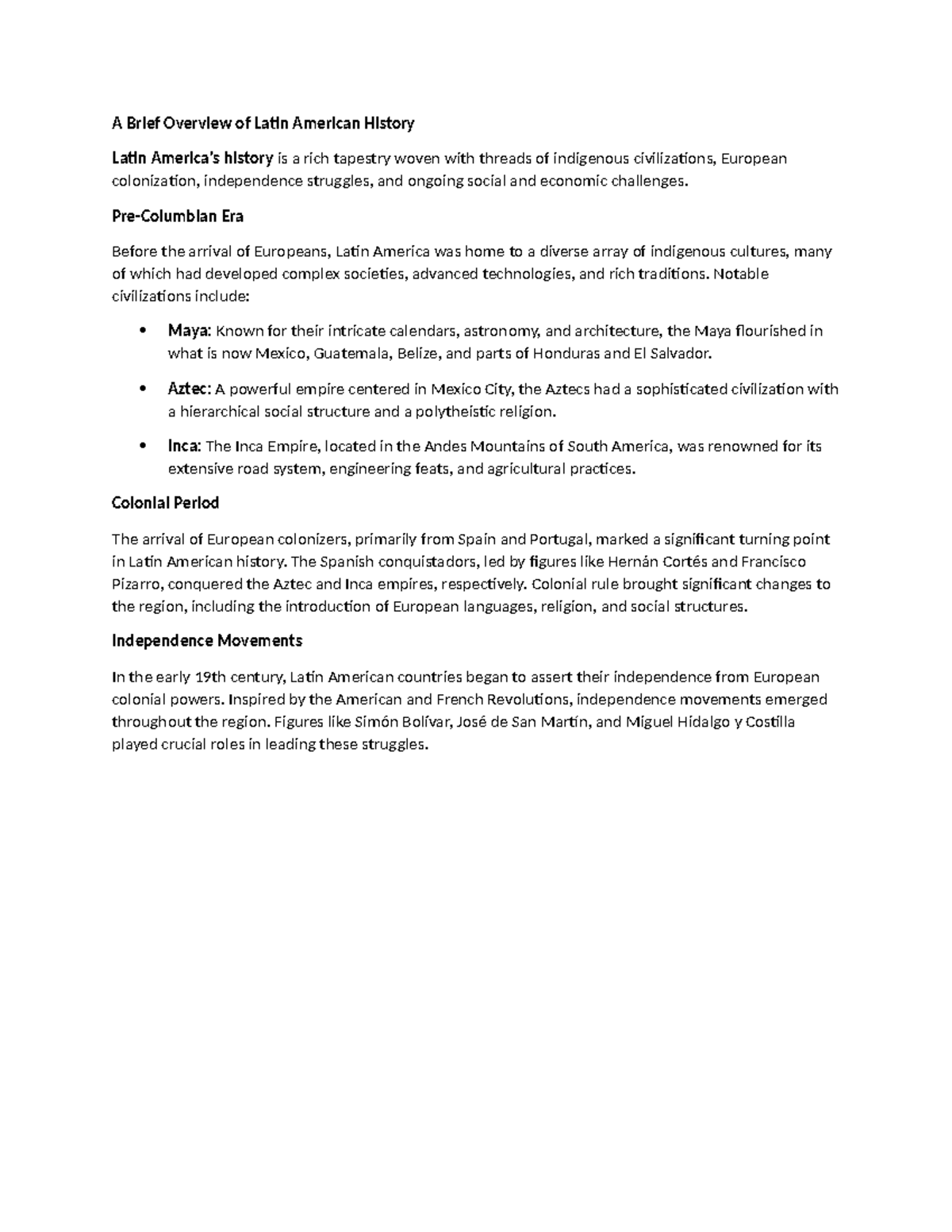 Latin American History Overview: From Pre-Columbian to Independence ...