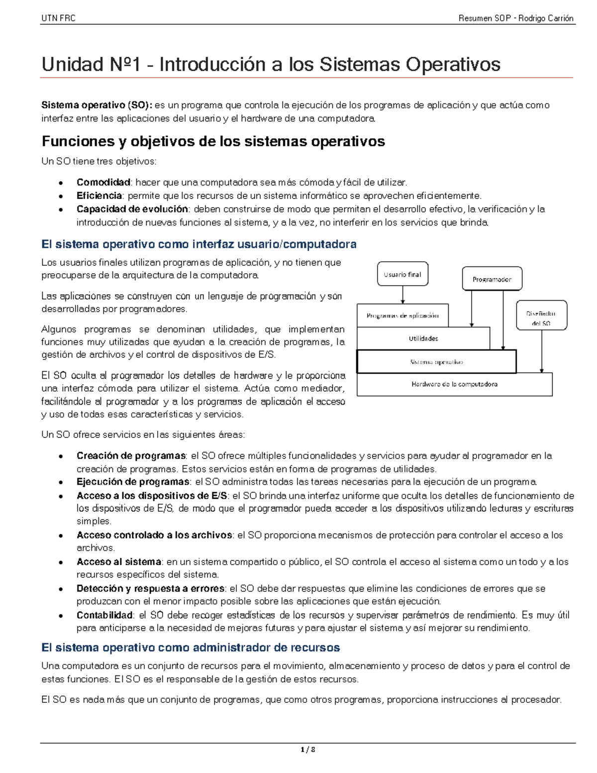UTN FRC Resumen Completo de Sistemas Operativos - Unidad 1 - Studocu