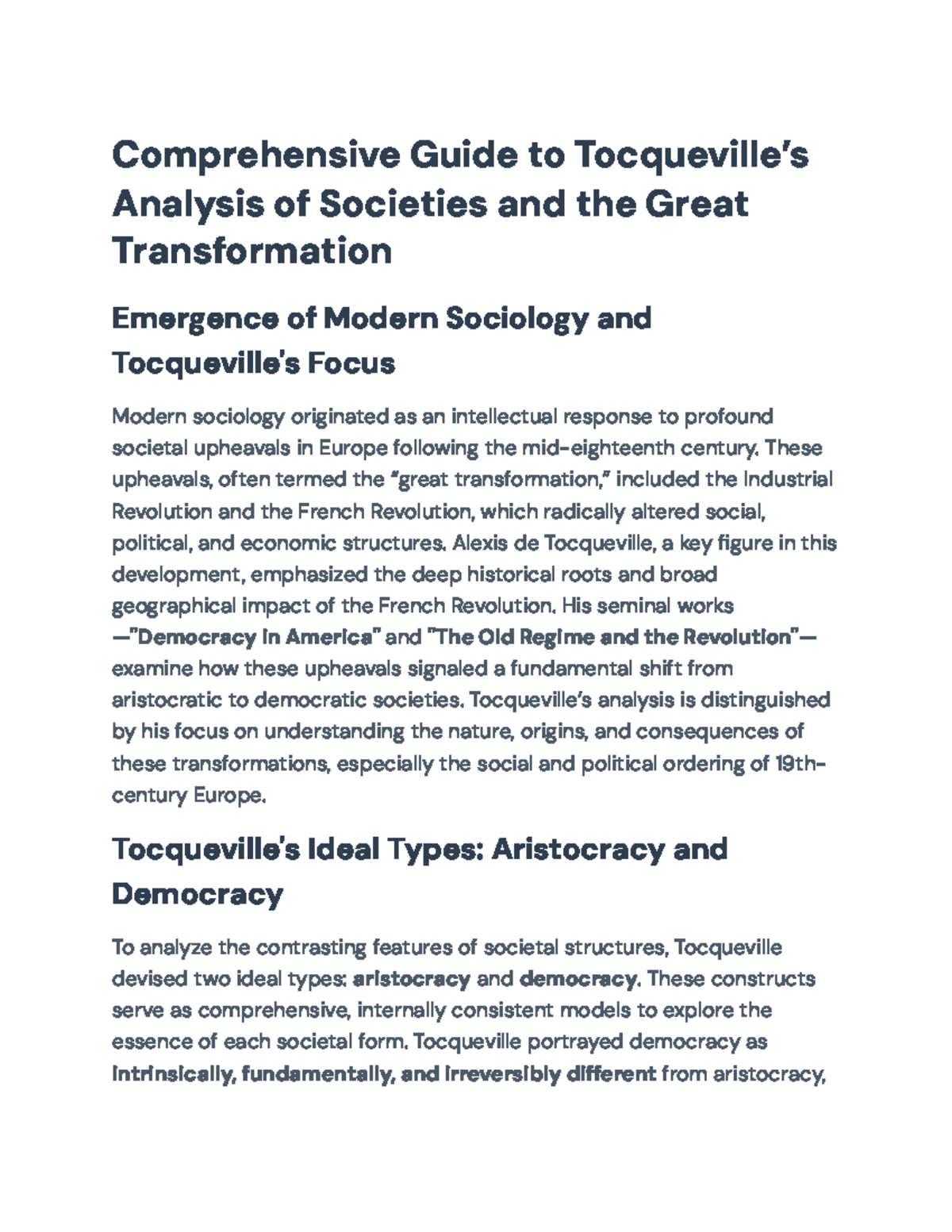 Comprehensive Guide to Tocqueville's Analysis of Democracy ...