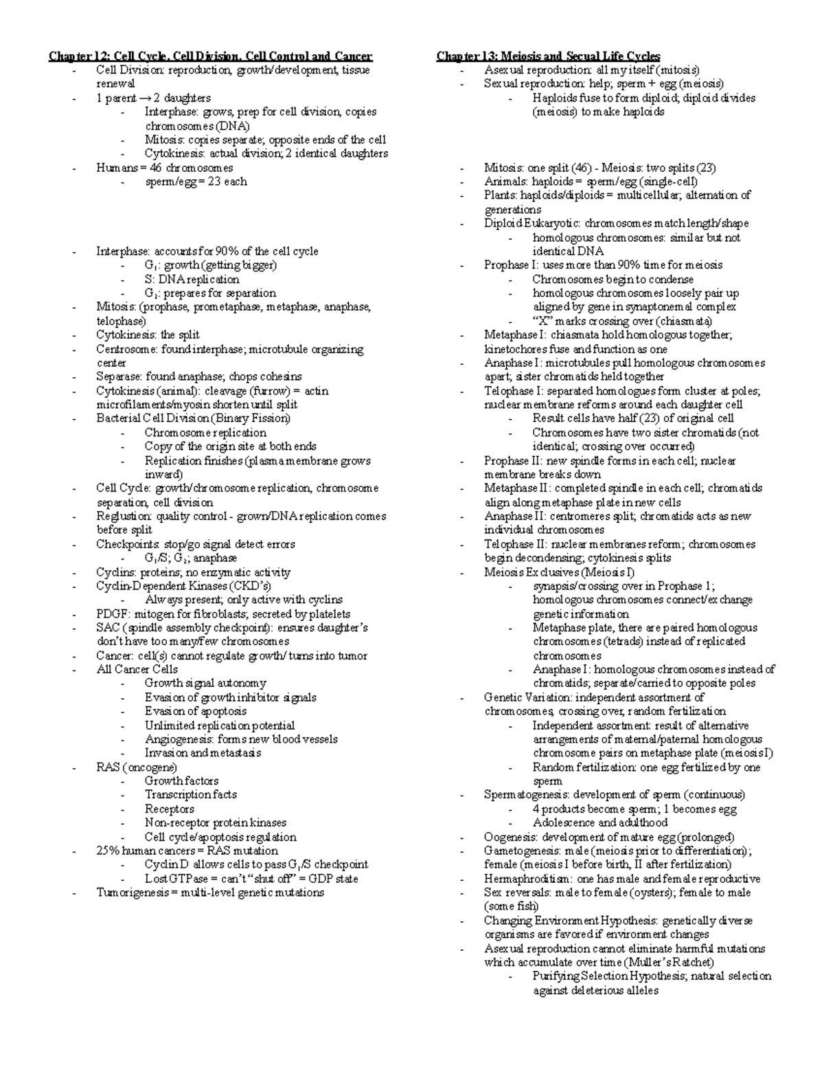 BIO 202 - Exam #3 Review - Chapter 12: Cell Cycle, Cell Division, Cell ...