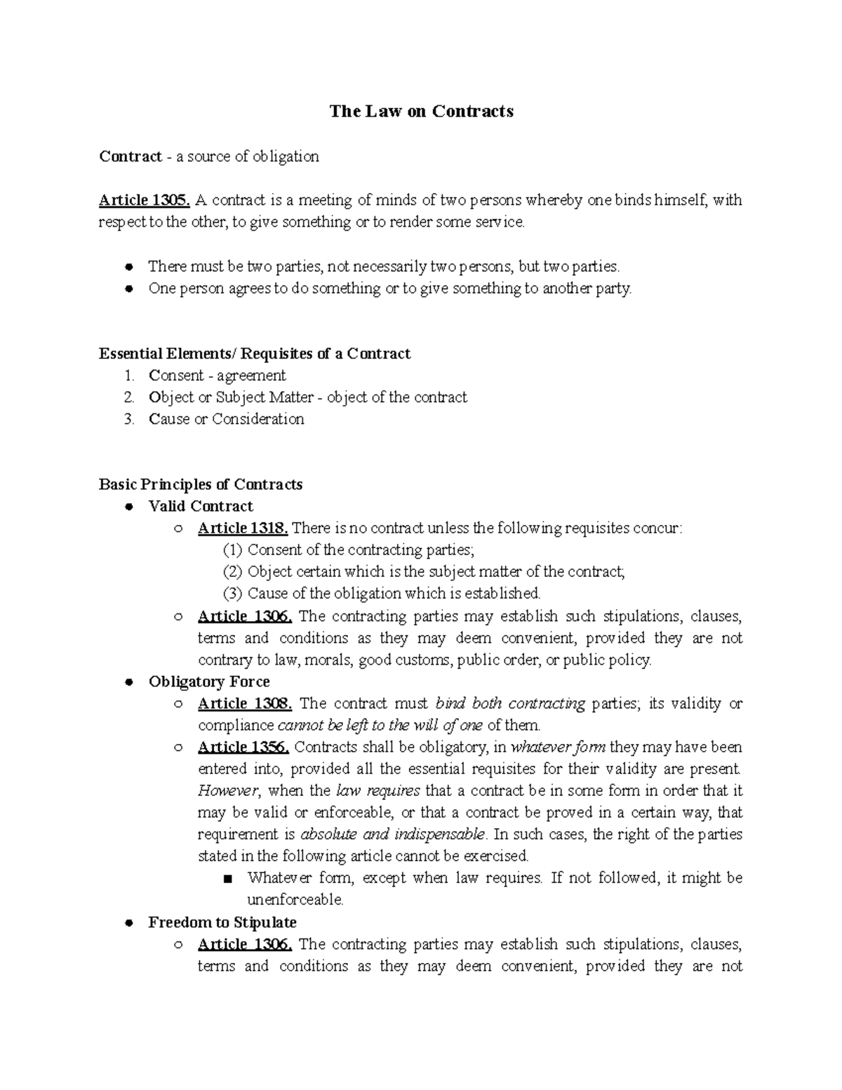 Law on Obligations and Contracts (Contracts) - Essential Principles and ...