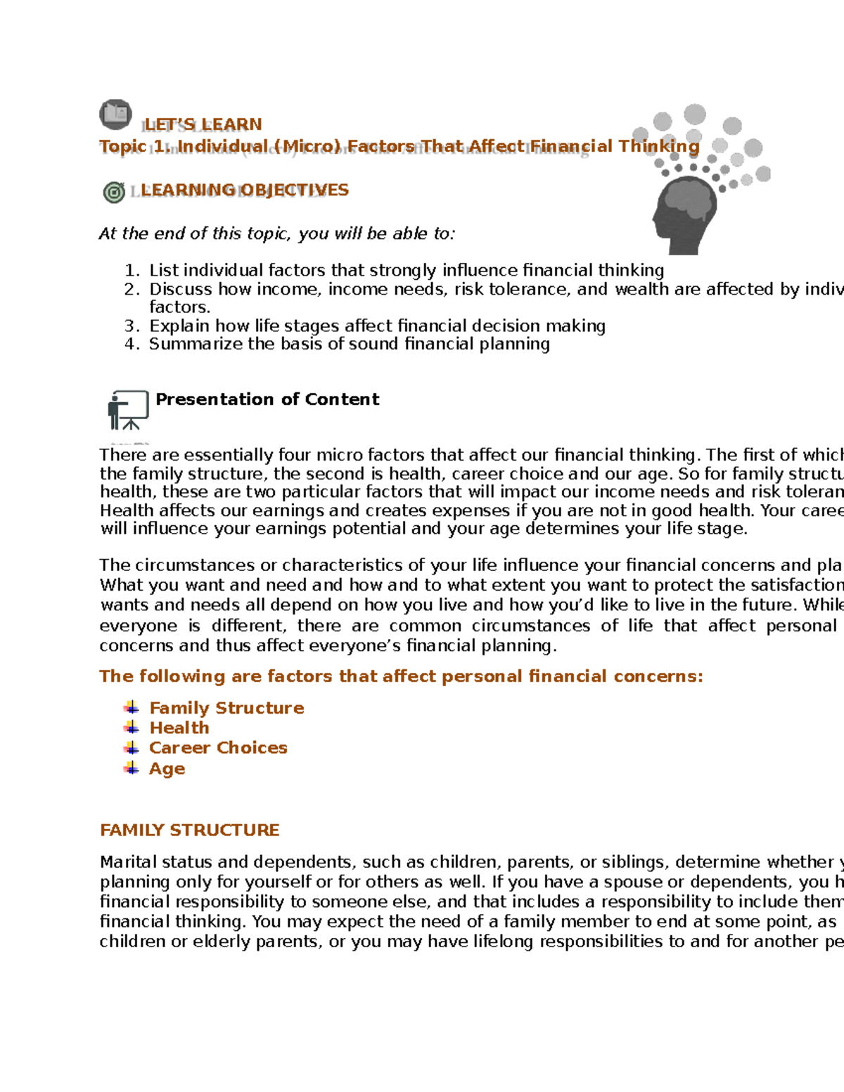Individual Factors Impacting Financial Thinking Overview - Studocu