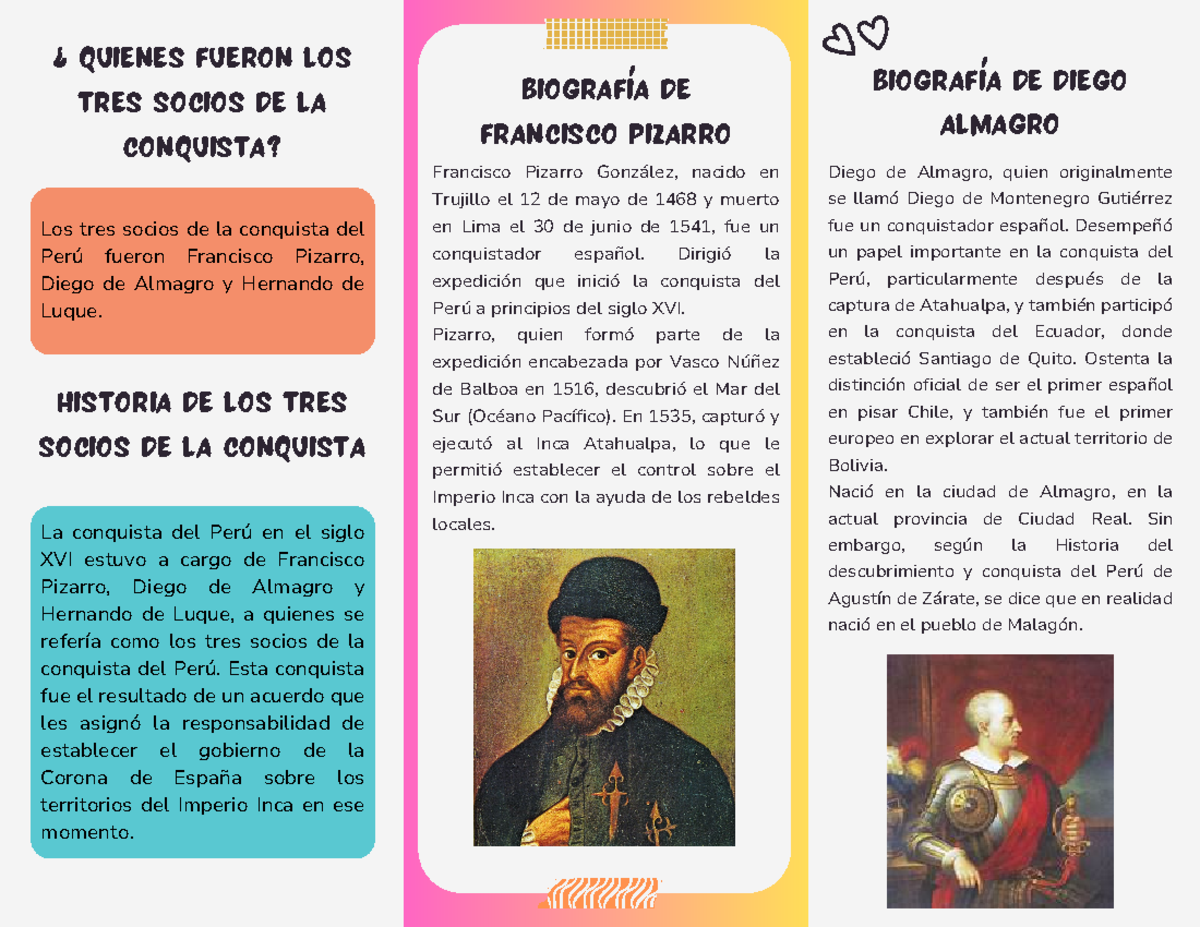 Tríptico - Conquista del Perú: Pizarro, Almagro y Luque - Studocu