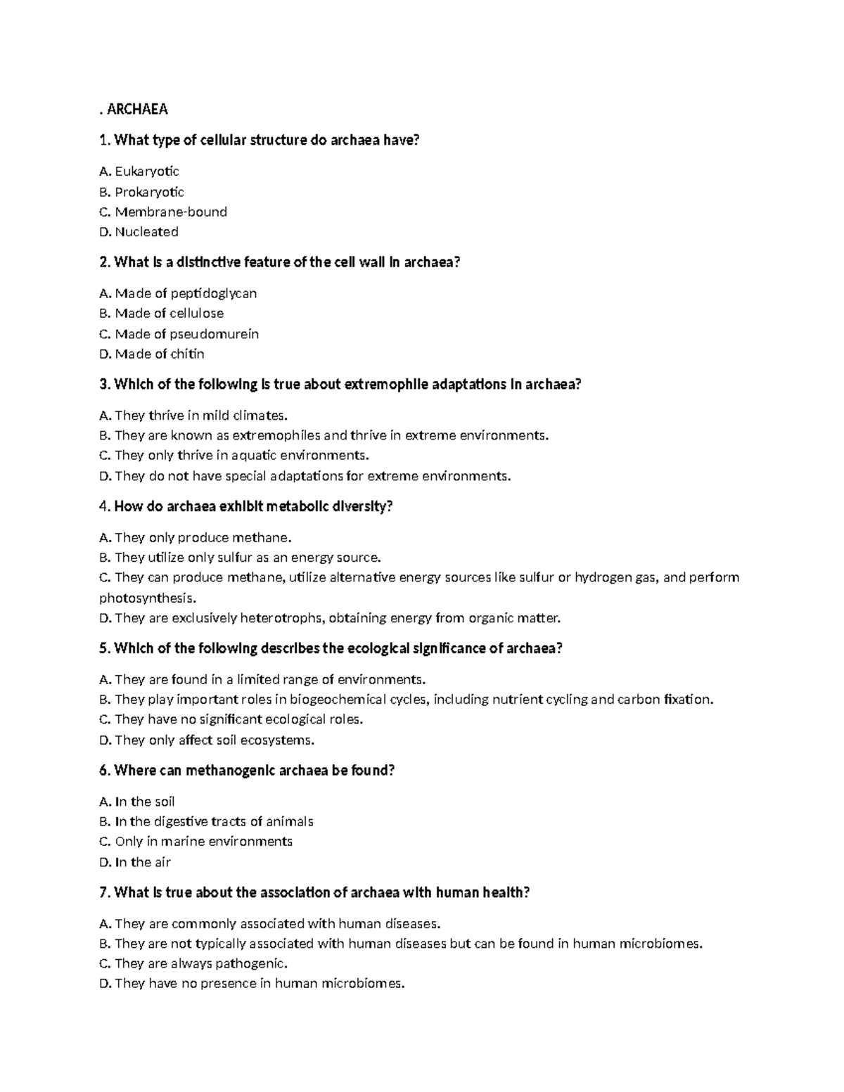 ARCHAEOLOGY 101: Archaea and Eubacteria Classification Quiz - Studocu