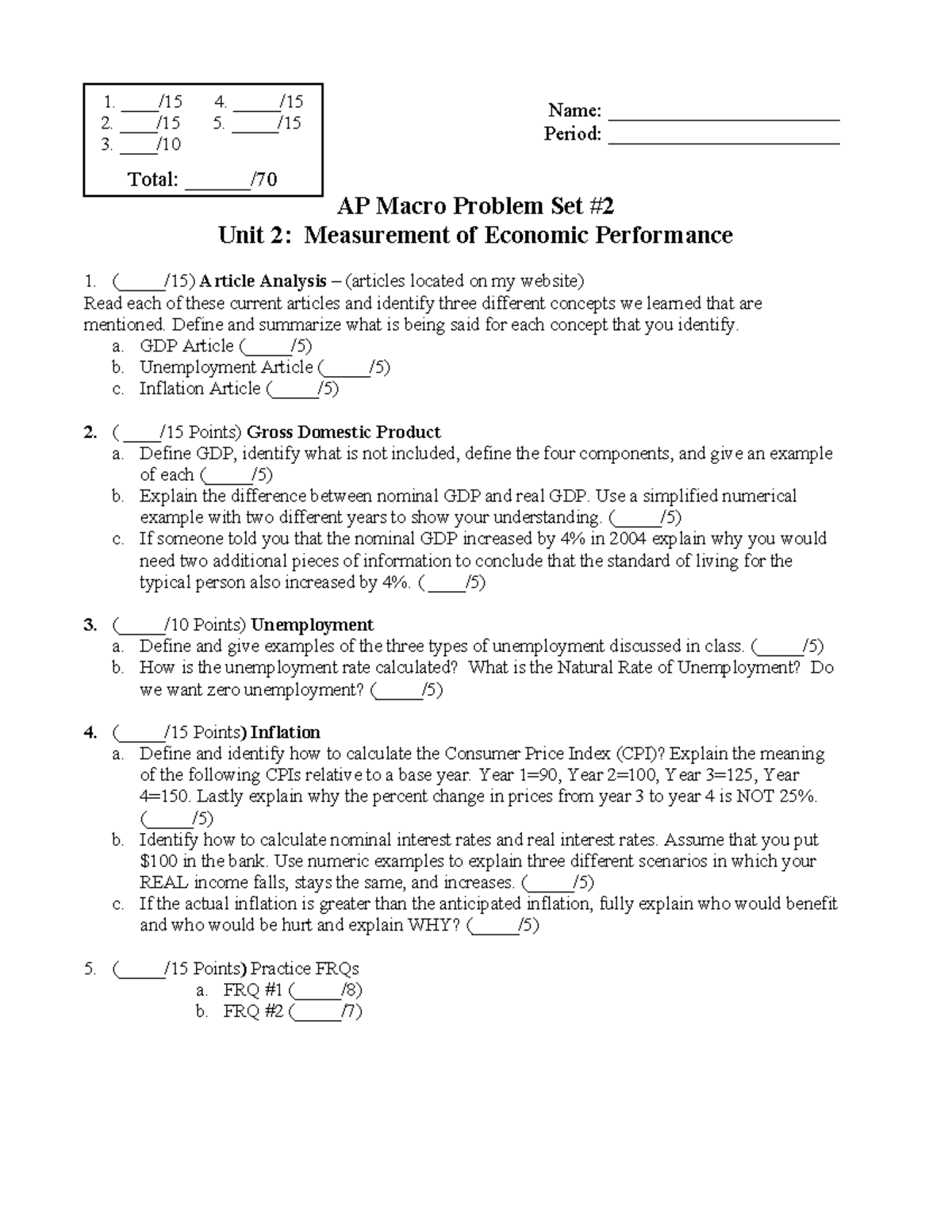 AP Macro Problem Set 2 - Name: _______________________ Period ...