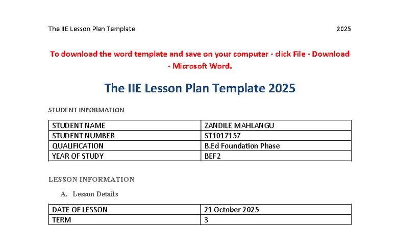 2025 IIE Lesson Plan Template - To download the word template and save ...