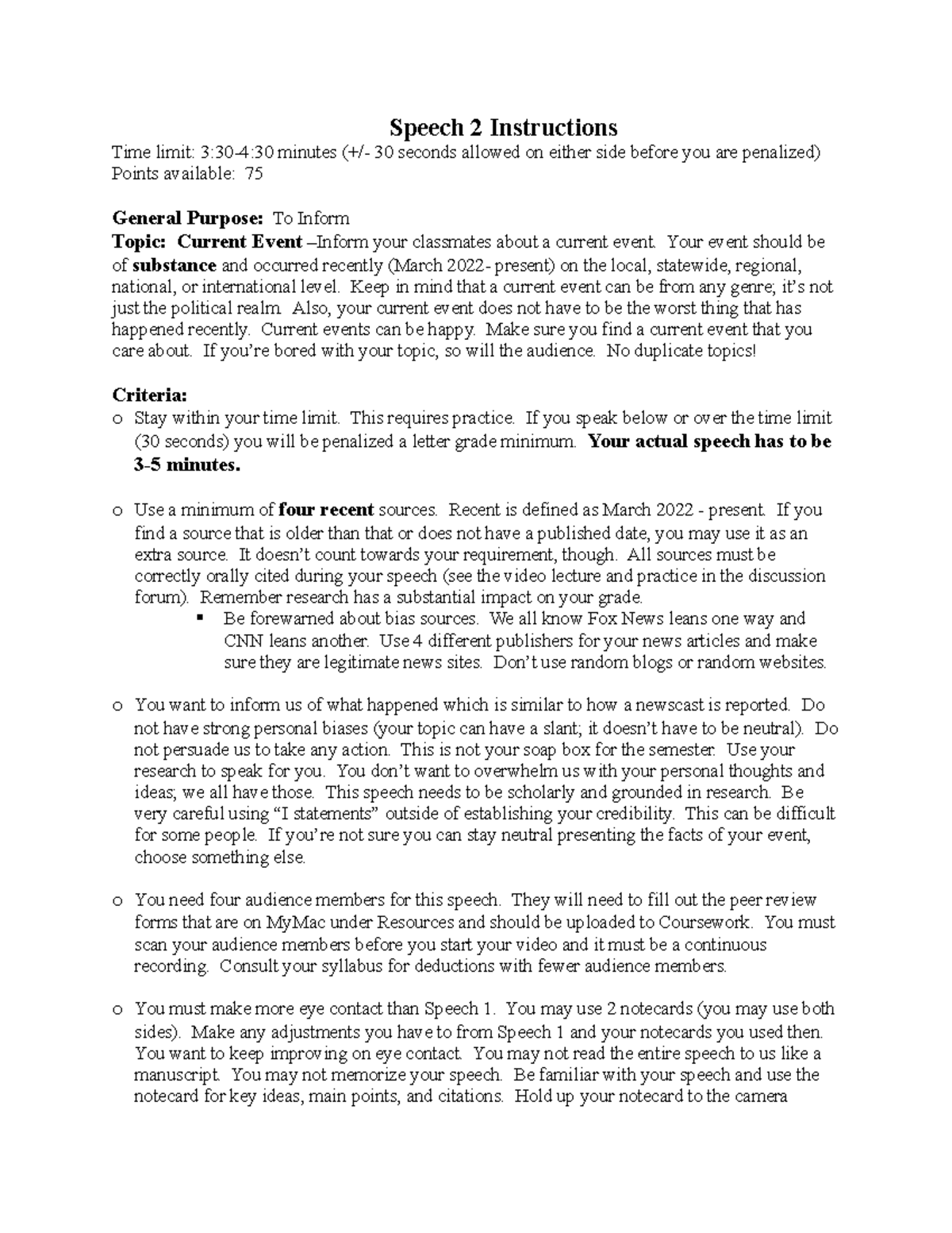 Speech 2 Assignment - Informative Current Event Overview - Studocu