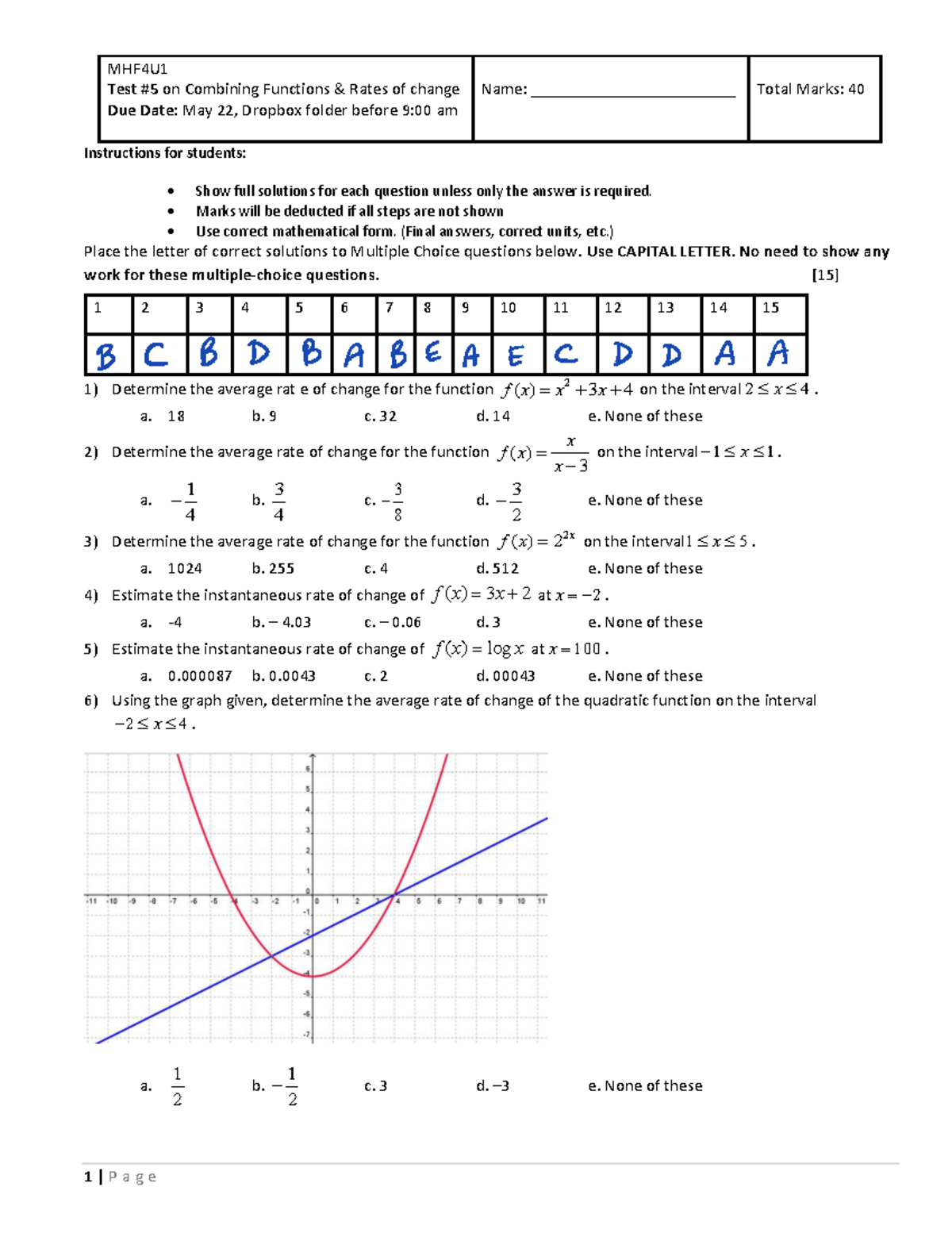 MHF4U1 Unit 5 Summative Test Solutions - May 2025 - Studocu