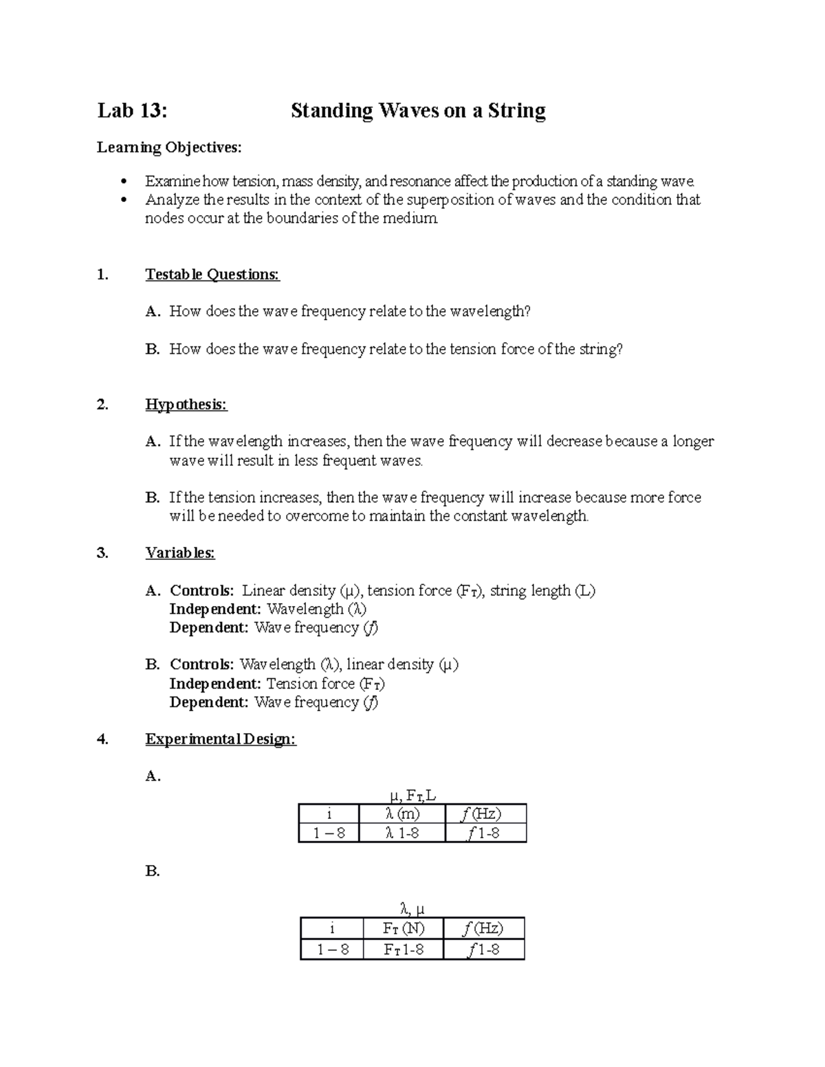 PHY111L Lab 13: Analyzing Standing Waves on a String Experiment - Studocu