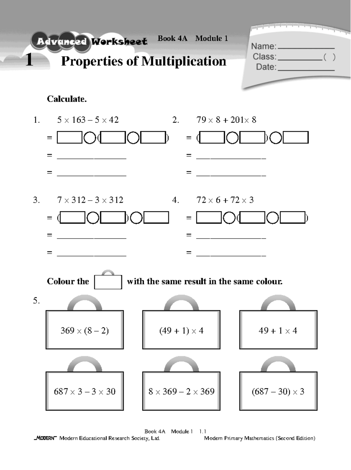 Book 4A Ch.1-6 Multi & Division Advanced Worksheet - Studocu