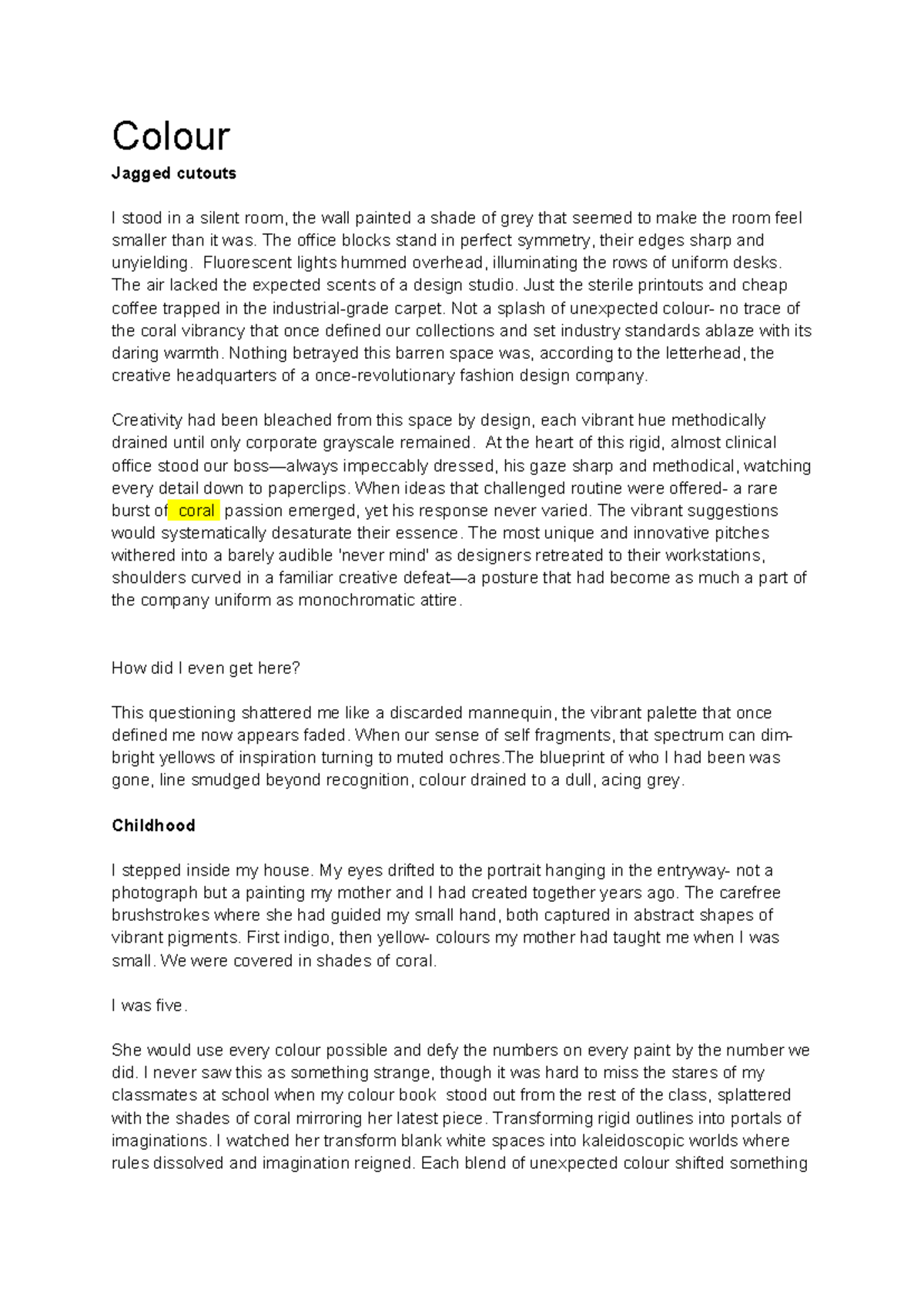 Colour - Section B Exam Sample: A Journey Through Creativity - Studocu