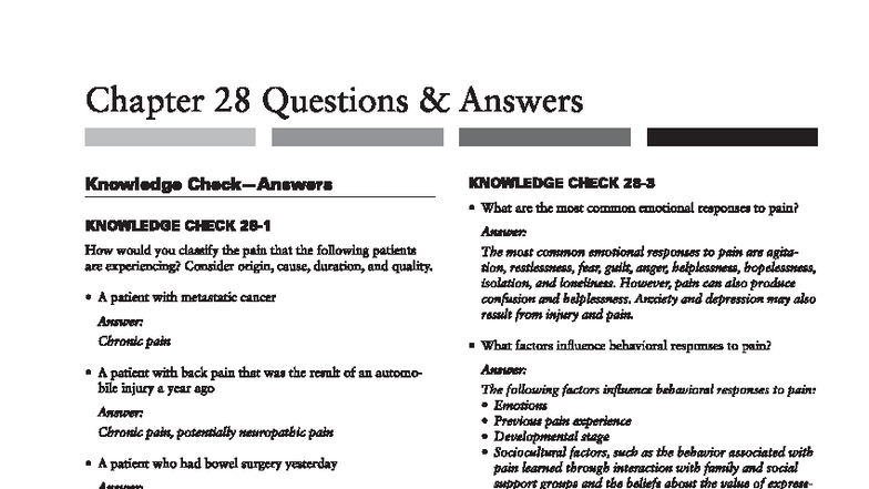 Ch28 - Chapter 28 Pain Management Questions & Answers - Studocu
