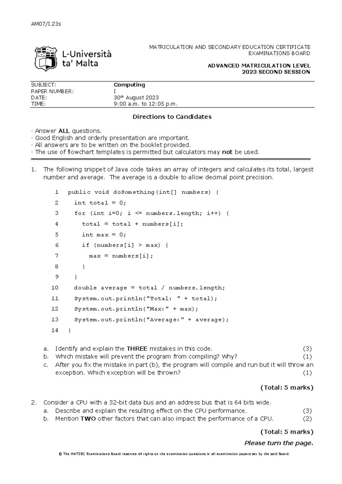 MATRICULATION AND SECONDARY EDUCATION CERTIFICATE EXAMINATIONS BOARD ...