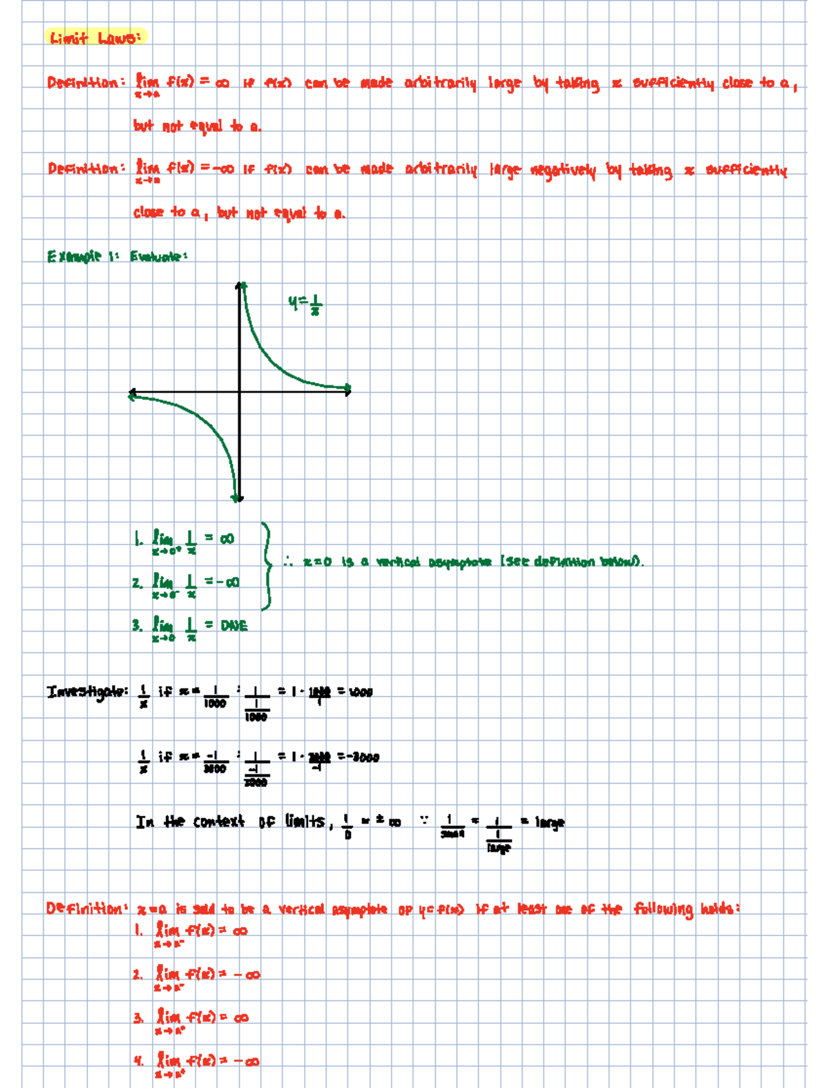 Limit Laws Overview (MATH 101) - Definitions and Examples - Studocu
