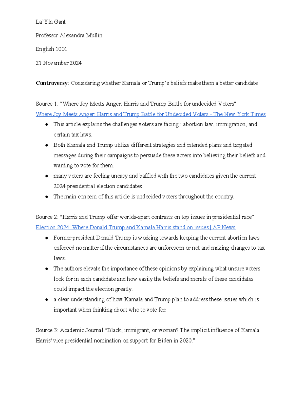 "English 1001 Essay: Analyzing the 2024 Presidential Candidates ...