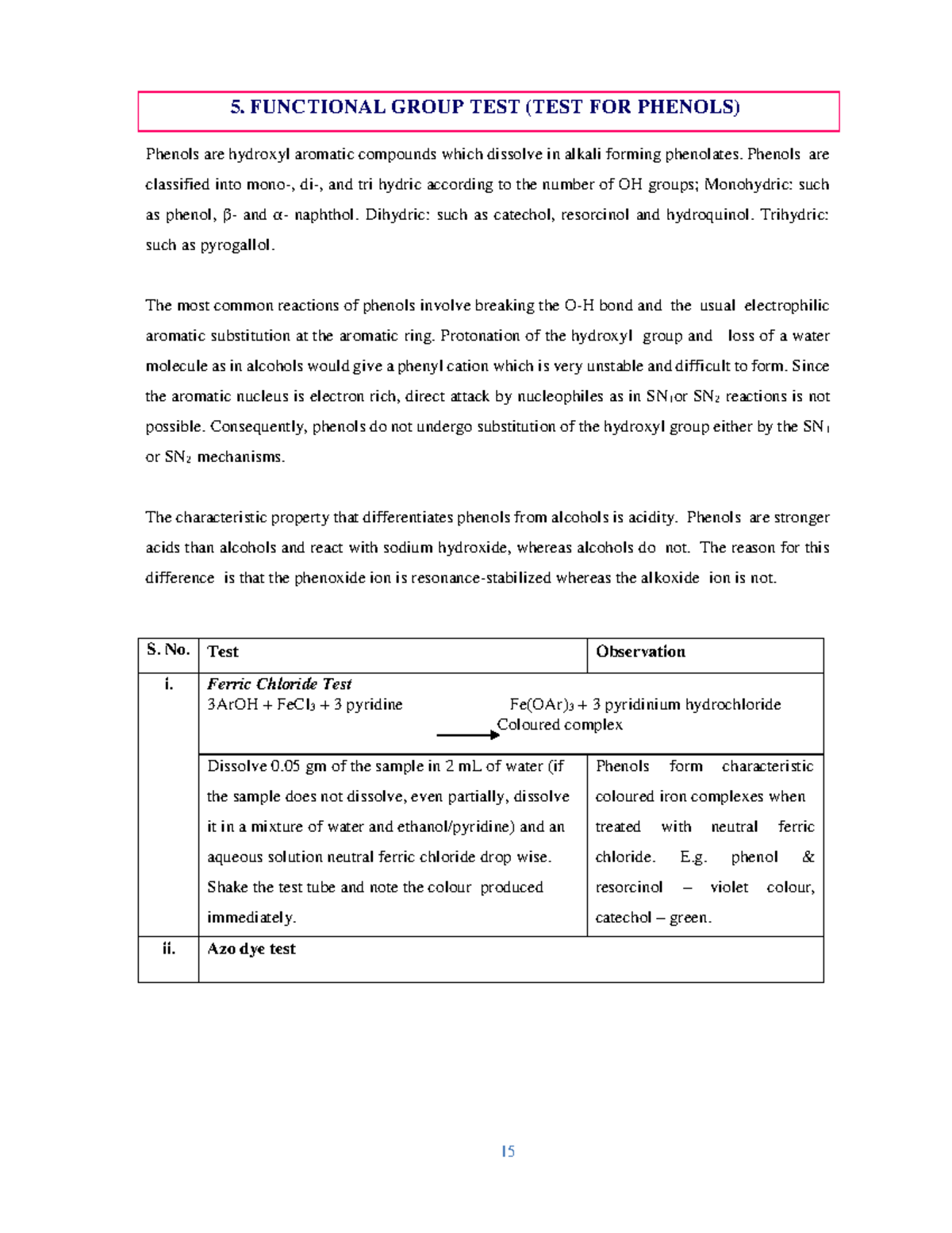 5. Functional Group Test for Phenols: Properties & Reactions - Studocu