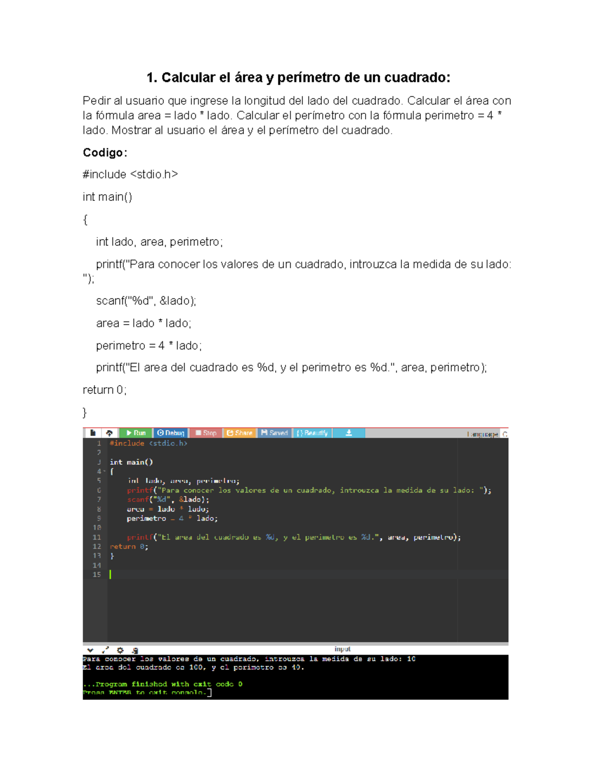 Cálculo de Área y Perímetros en C - Tarea de Programación 2023 - Studocu