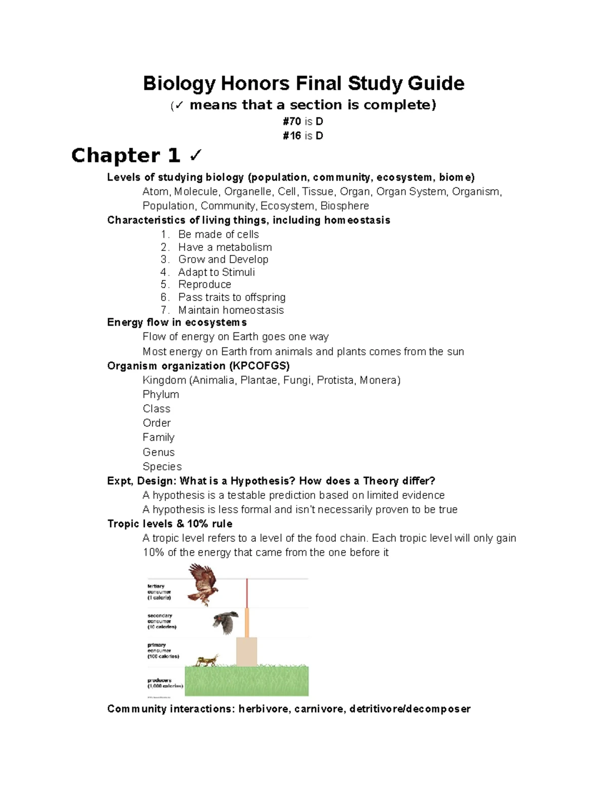 Copy of Honors Biology Study Guide - UNIT 1 – INTRODUCTION TO BIOLOGY ...