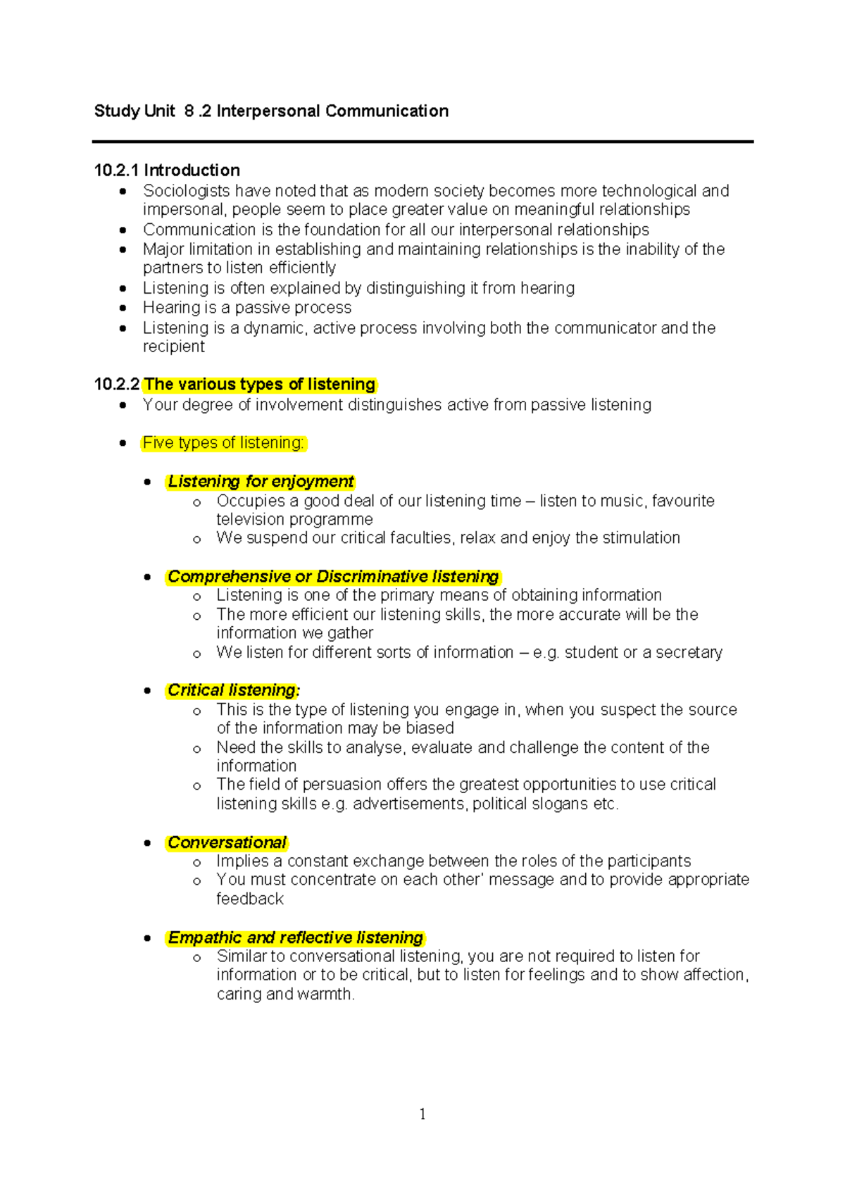 Interpersonal Communication Skills: Listening and Assertiveness (INL110 ...
