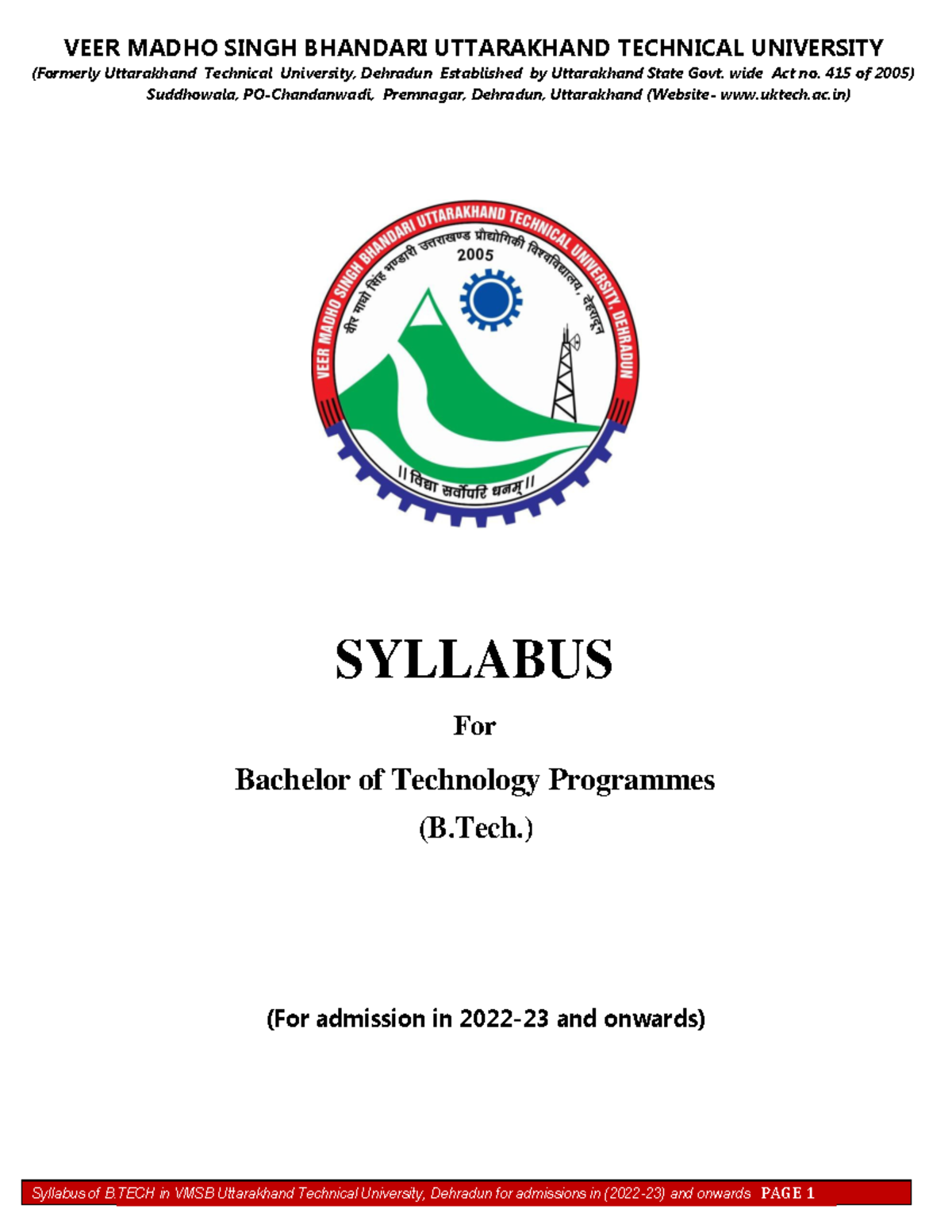 B.Tech Syllabus (2022-23) for VMSB Uttarakhand Technical University ...