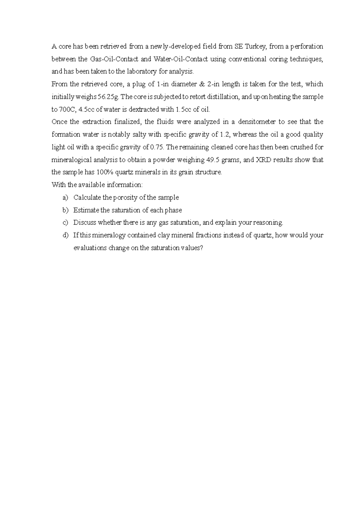 New Saturation Questions: Core Analysis from SE Turkey - Studocu