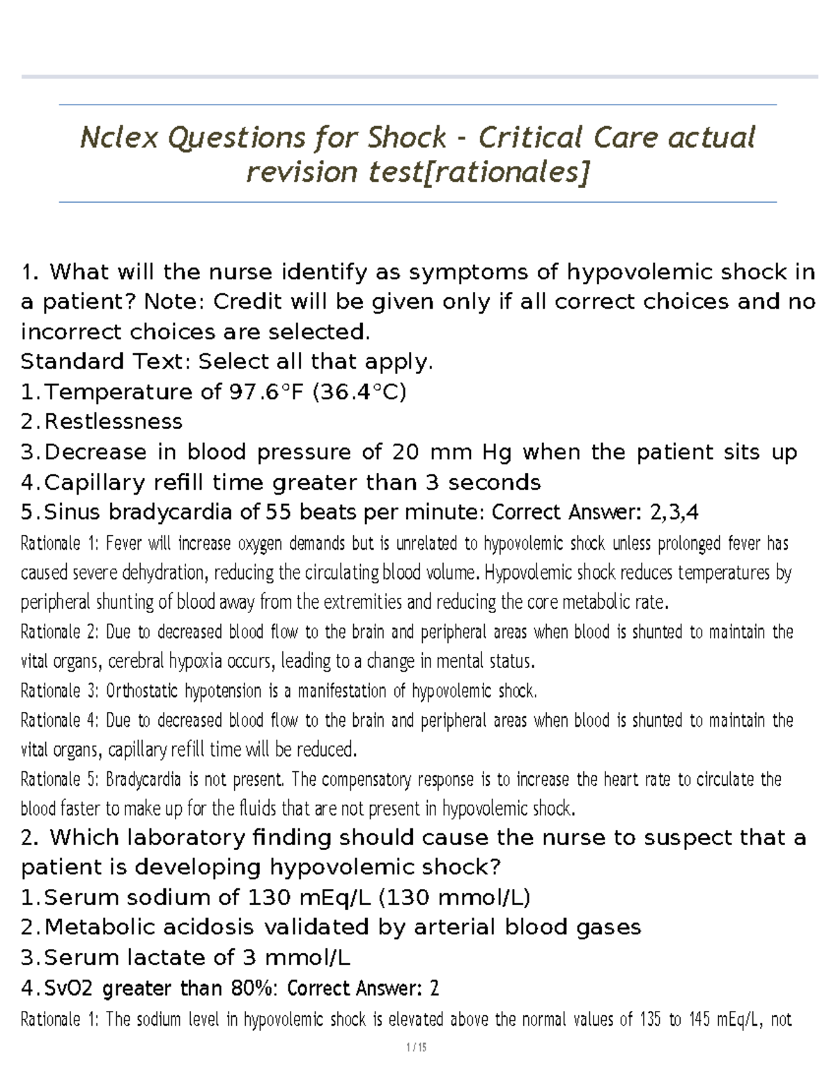 NCLEX Review: Hypovolemic Shock Symptoms & Management - Studocu