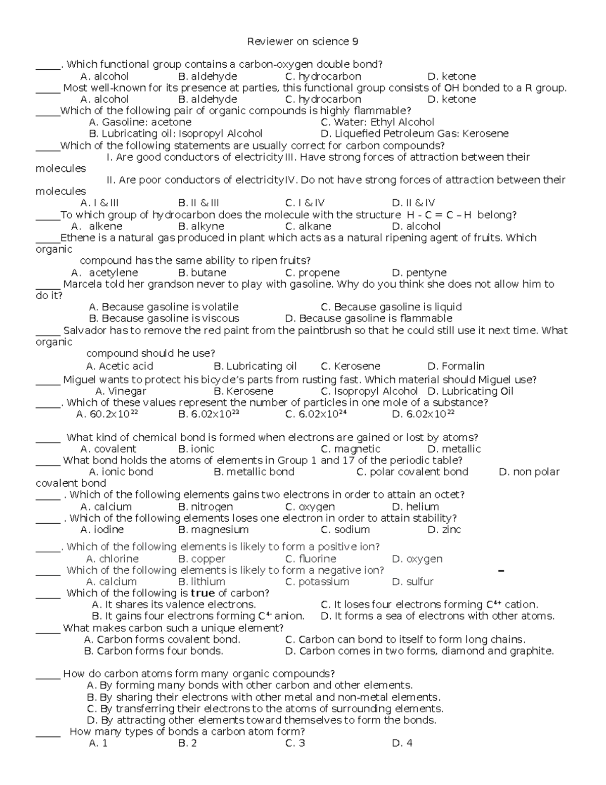 Science 9 Reviewer: Key Concepts and Sample Questions - Studocu