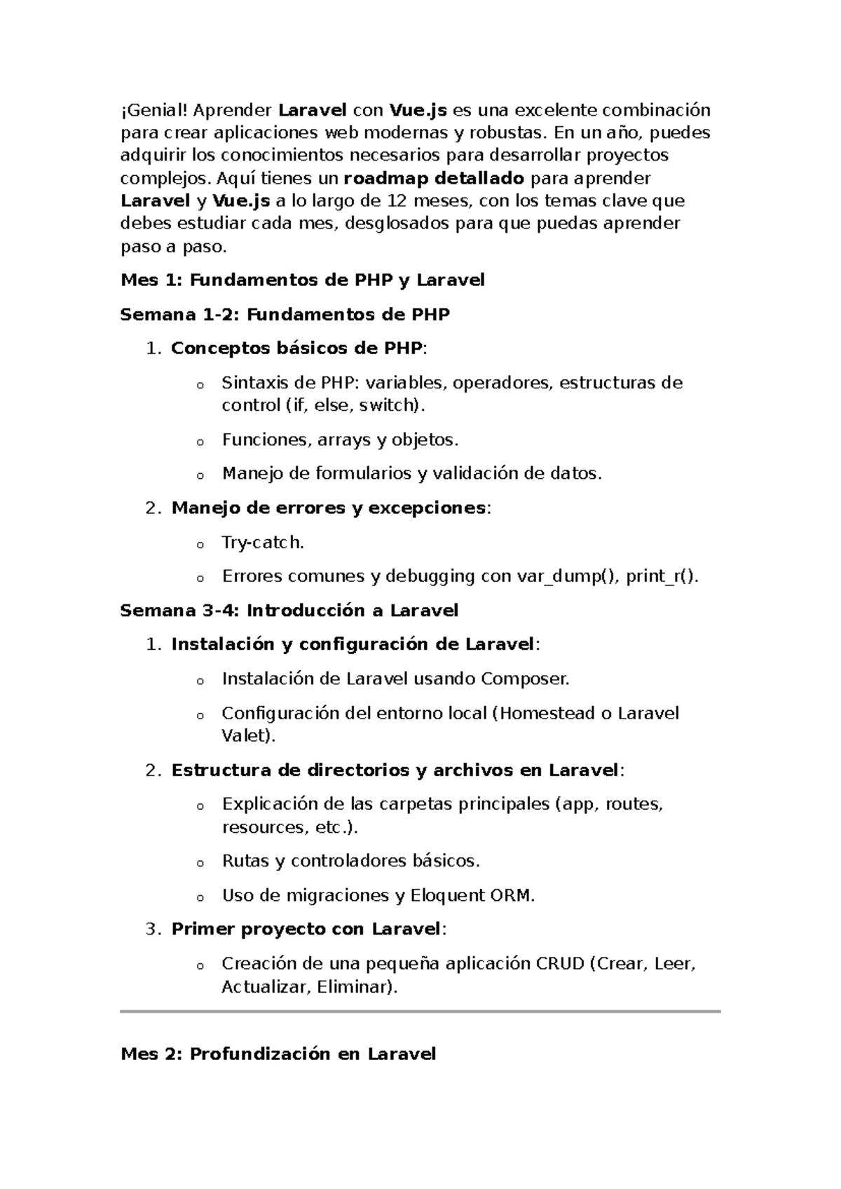 Roadmap de Aprendizaje: Laravel y Vue.js en 12 Meses - Studocu