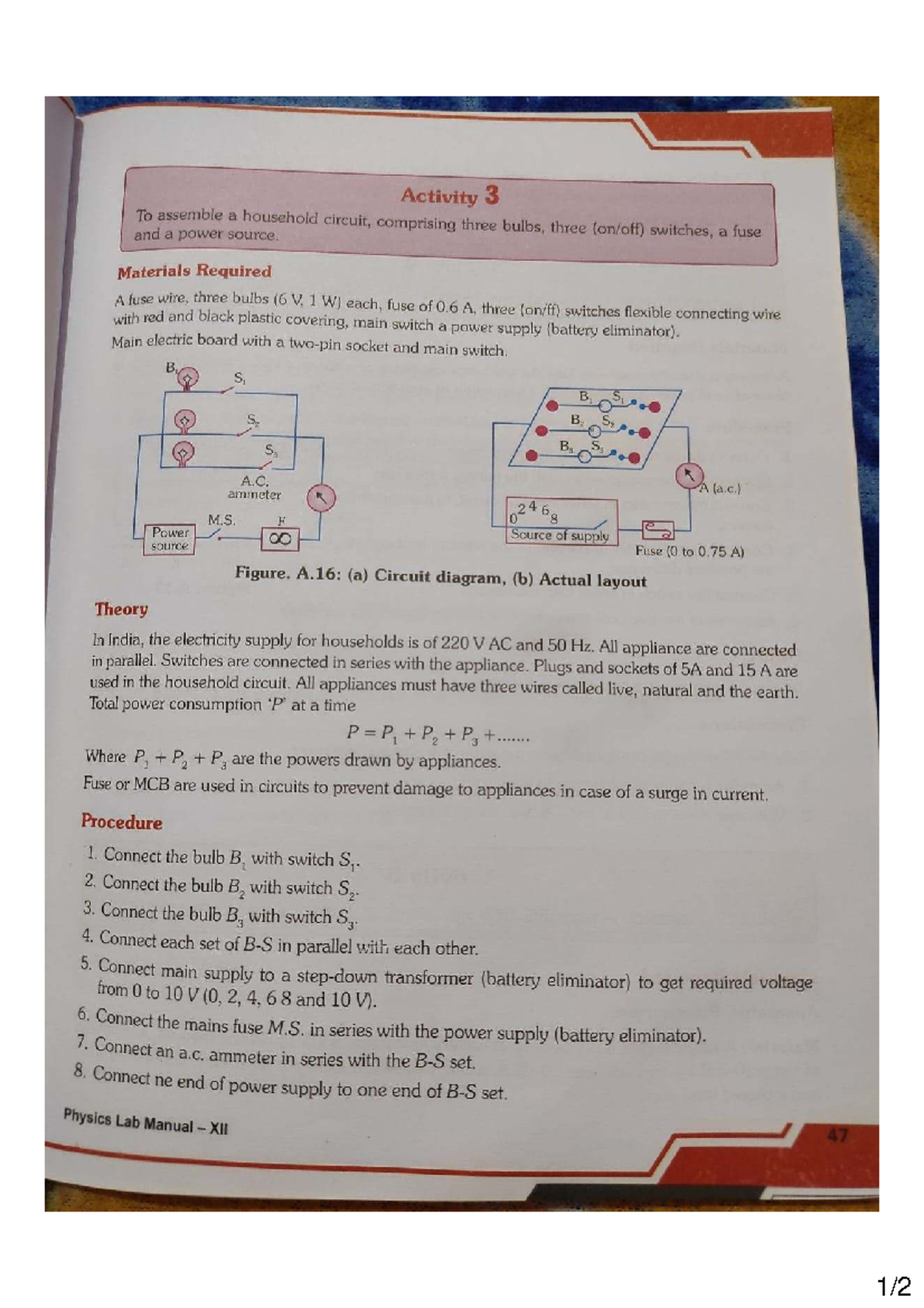 Activity 1 - Assembling a Household Circuit (Physics Lab Manual XII ...