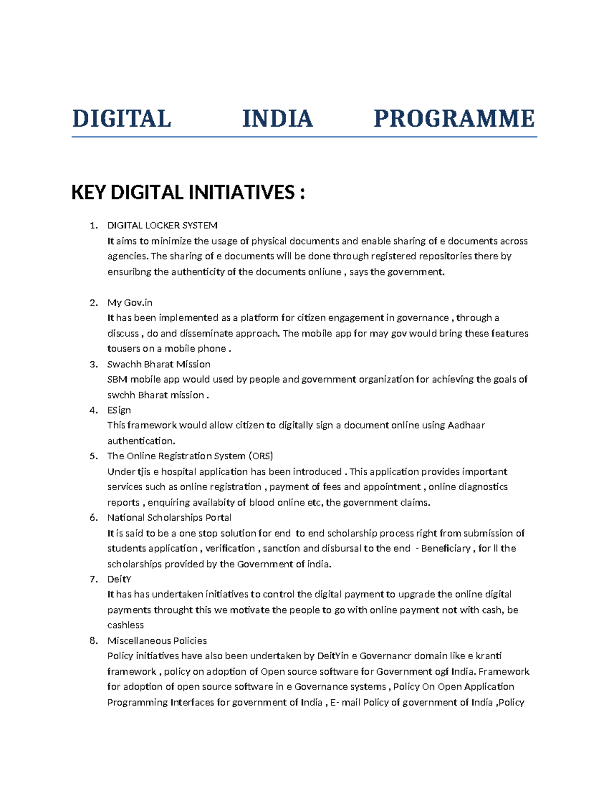 Digital India Programme: Key Digital Initiatives Overview - Studocu